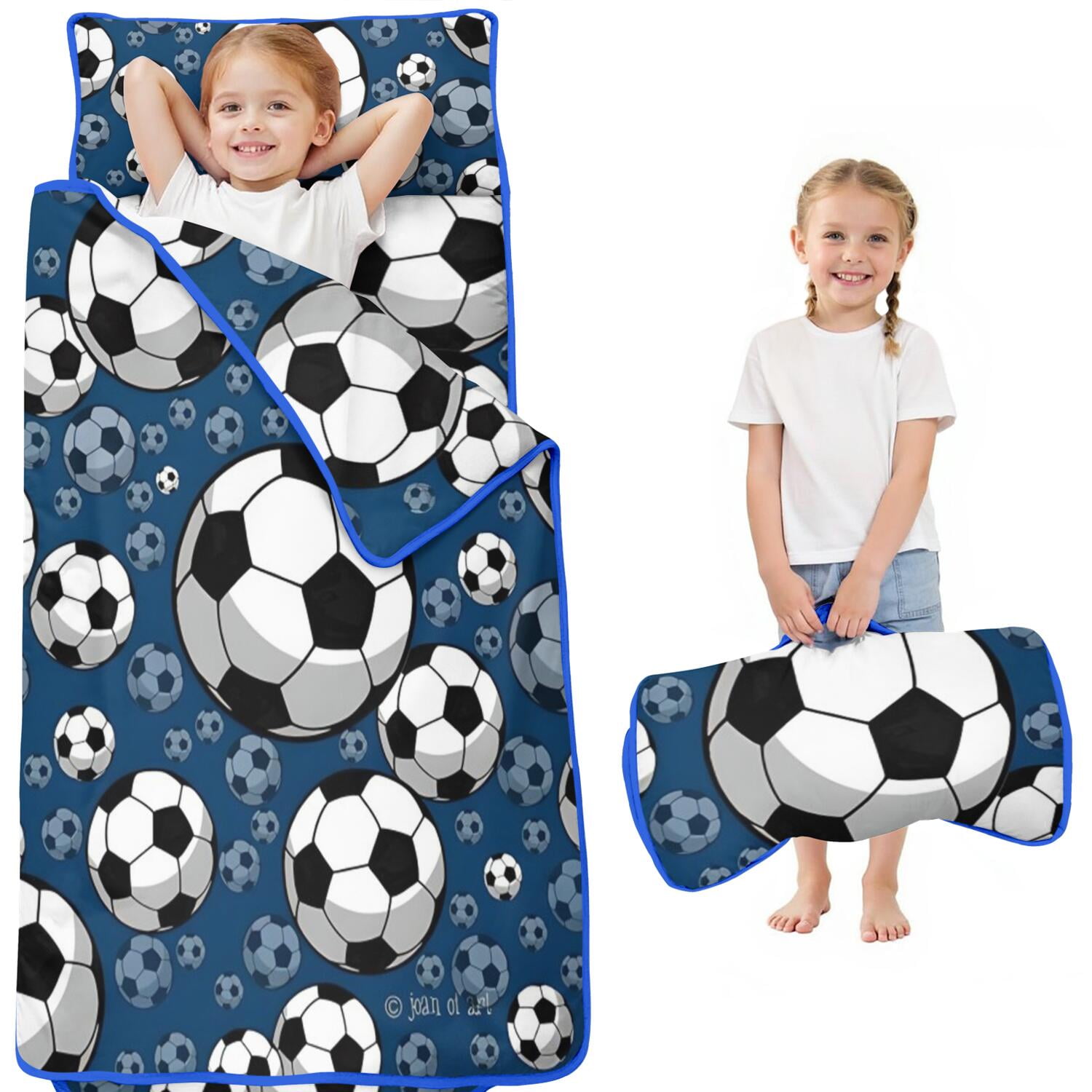 Blue Soccer Balls Pattern Toddler Nap Mats for Kids Preschool,Sleeping ...