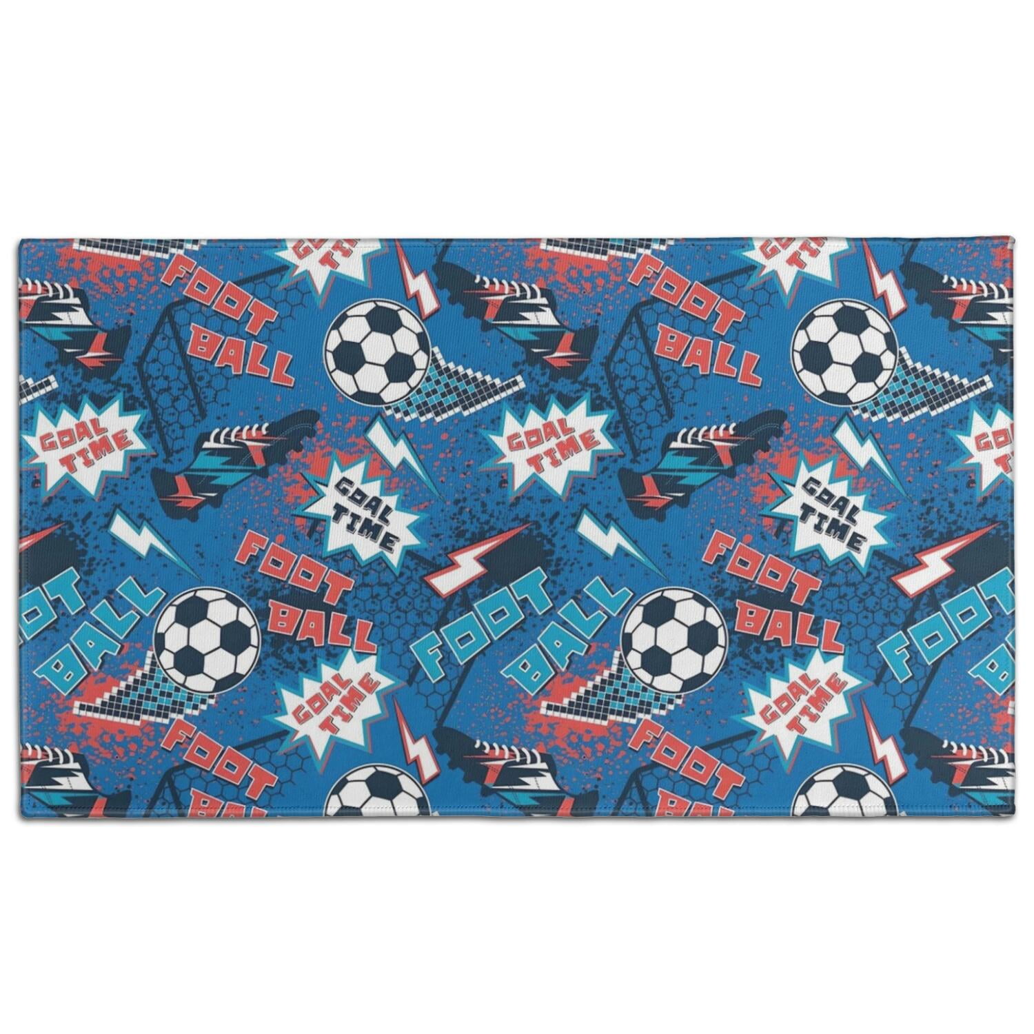 Blue Soccer Elements Pattern Door Rugs,Washable Non Slip Door Mats ...