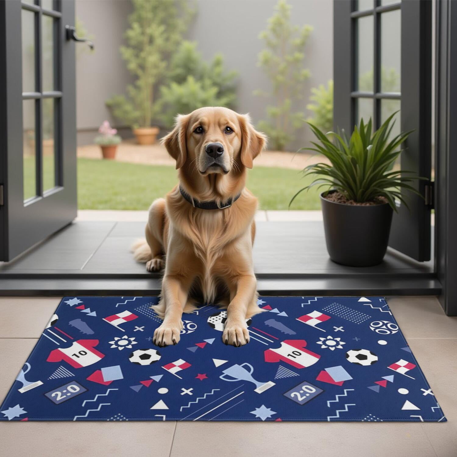 Blue Soccer Elements Pattern Door Rugs,Washable Non Slip Door Mats ...