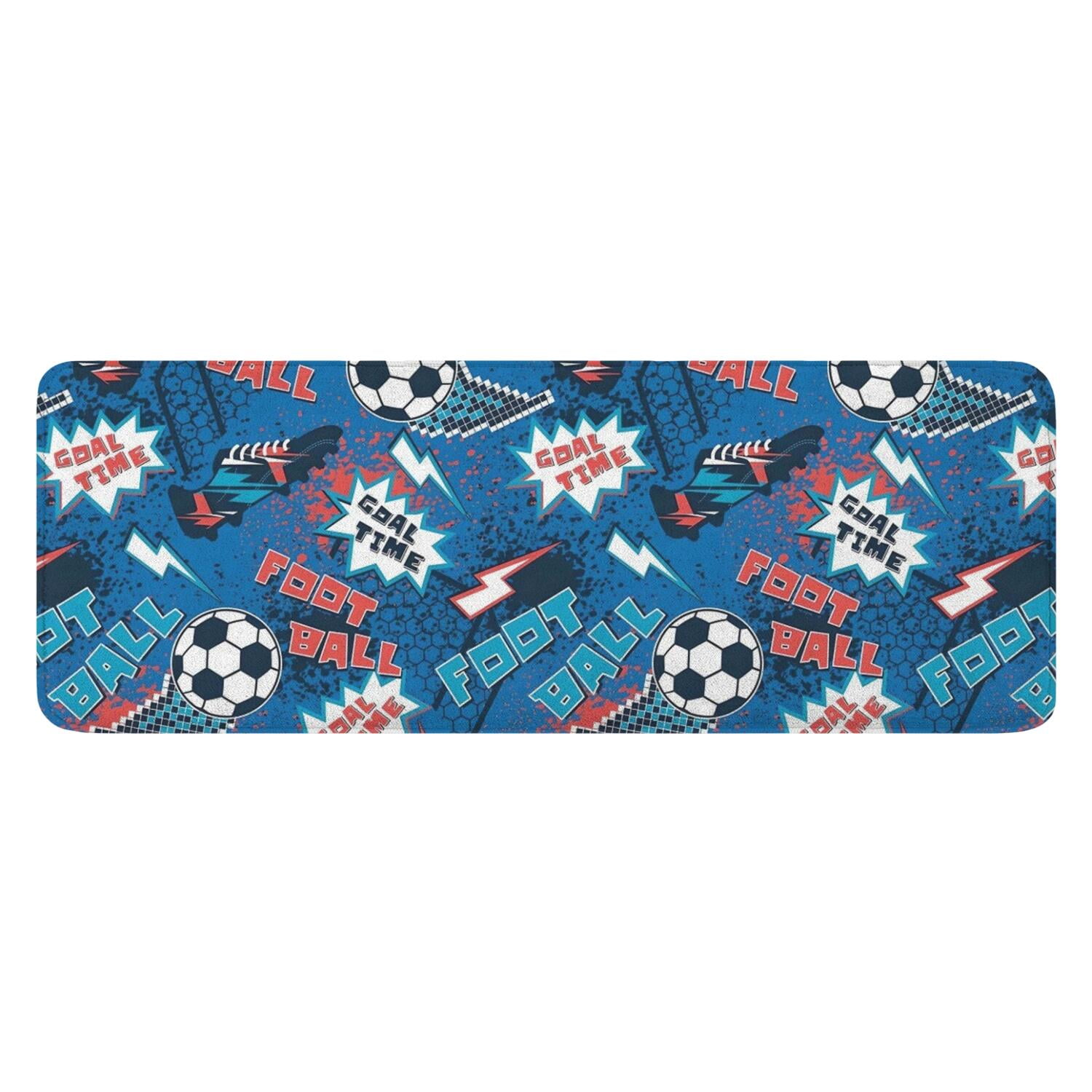 Blue Soccer Elements Pattern Kitchen Rug Mat,Kitchen Runner Rugs Non ...