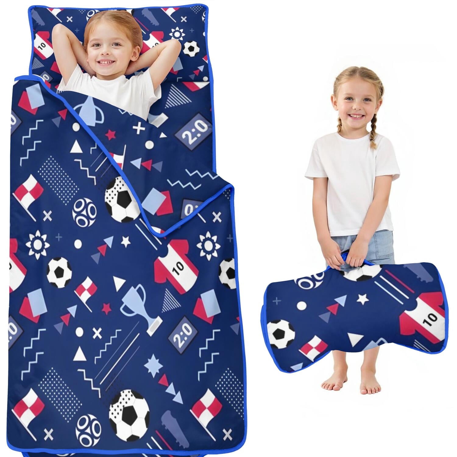 Blue Soccer Elements Pattern Toddler Nap Mats for Kids Preschool ...