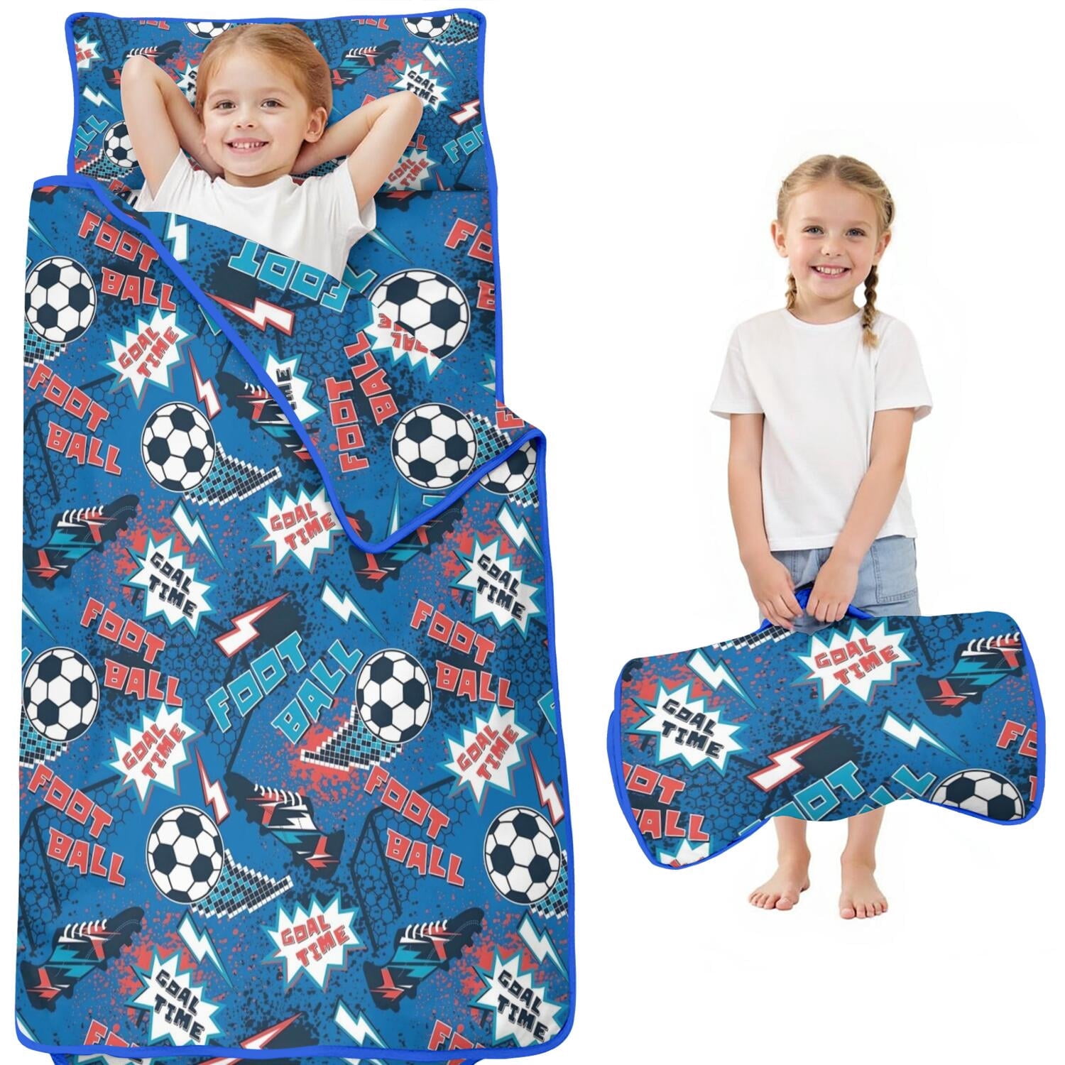 Blue Soccer Elements Pattern Toddler Nap Mats for Kids Preschool ...