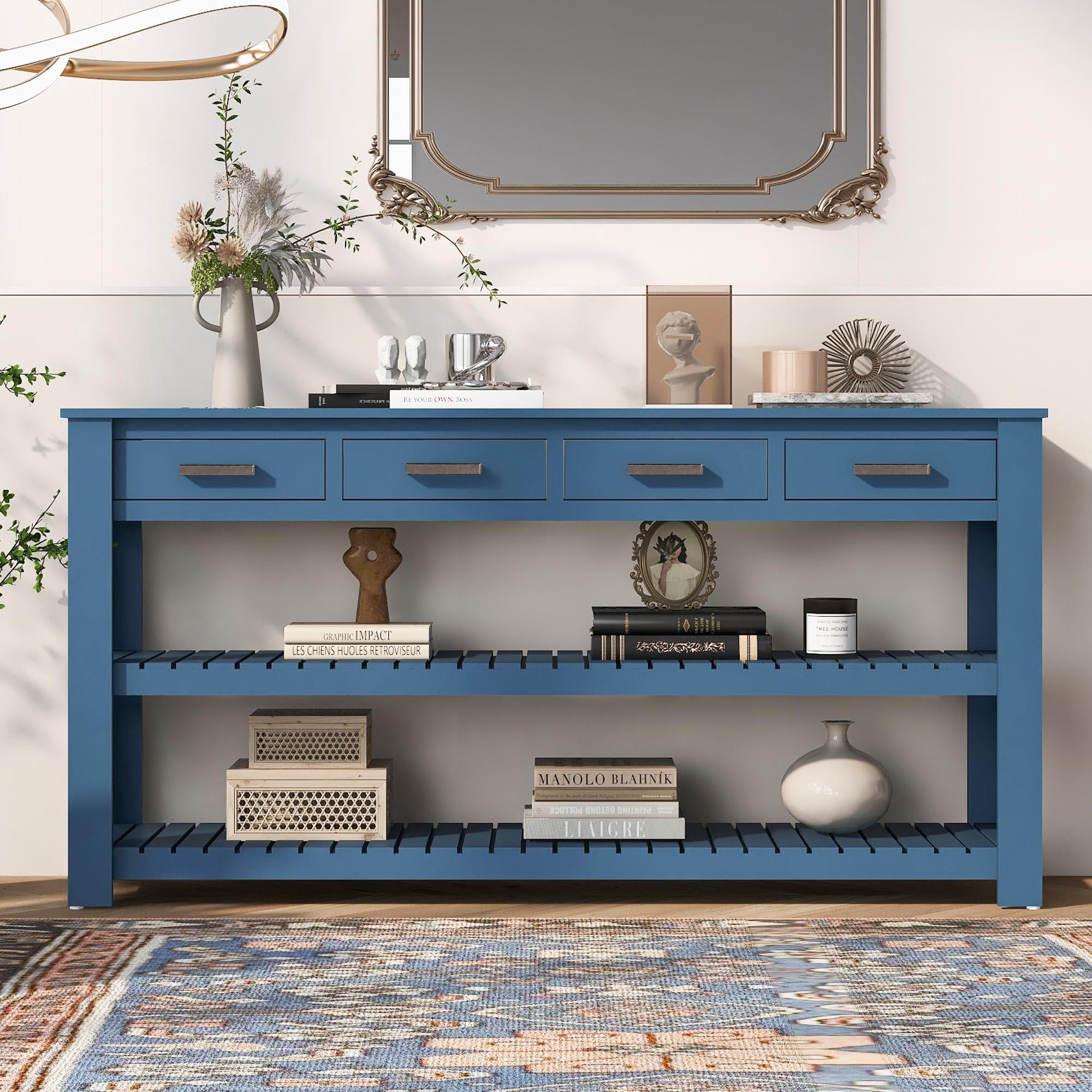 Blue Sofa Side Table, Atumon Storage Console Table, Modern Entryway ...