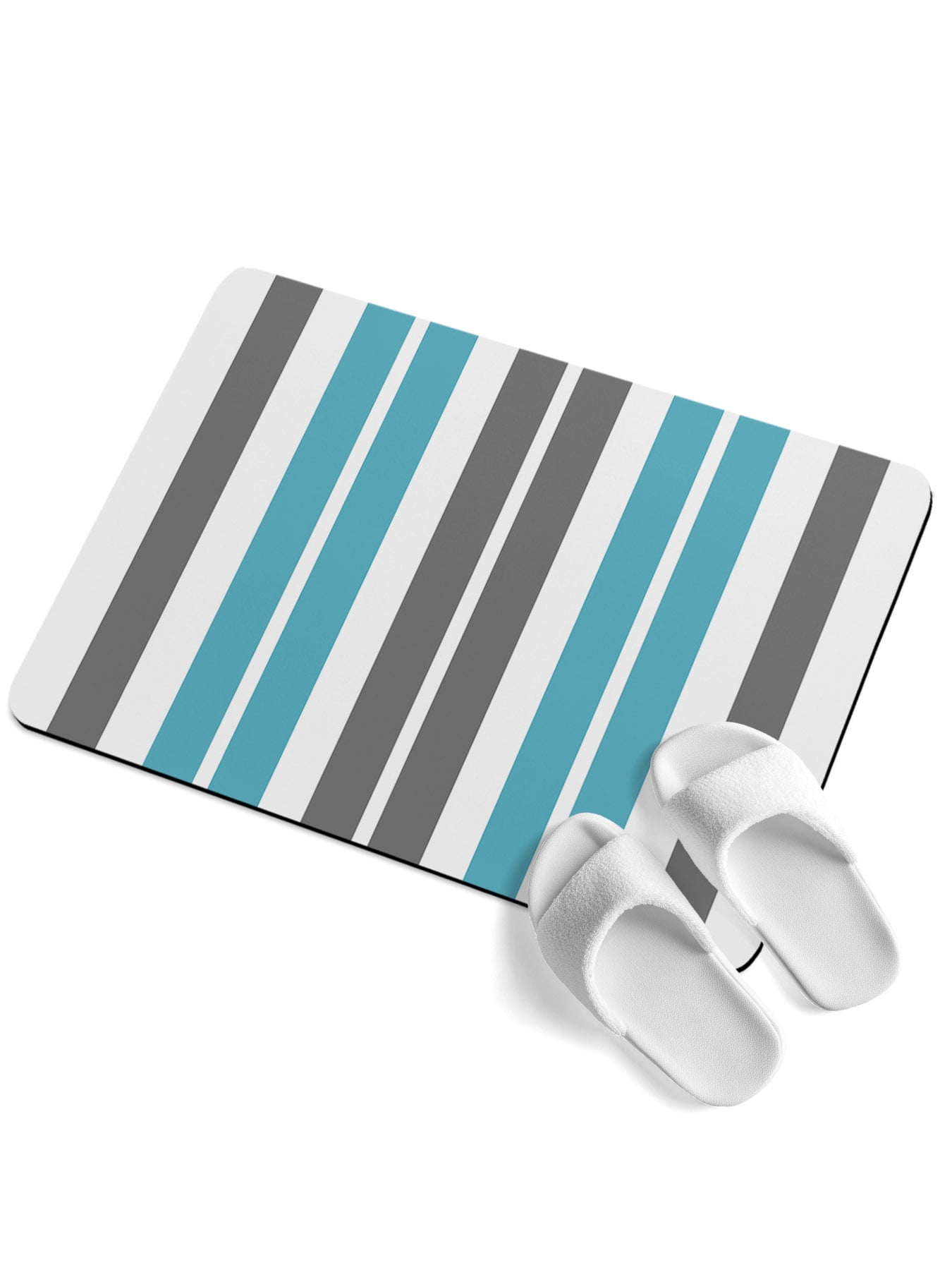 Blue and Soft Diatomaceous Earth Mat, Grey Striped Rectangular ...