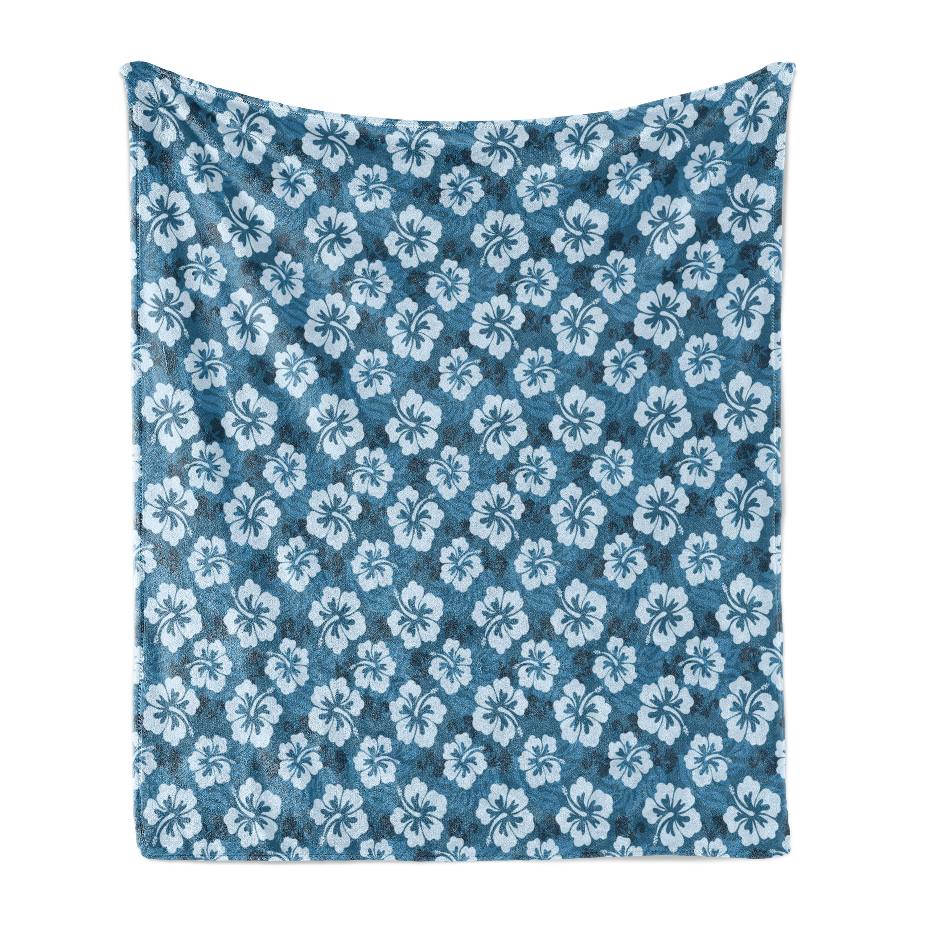 Blue Soft Flannel Fleece Blanket, Pattern of Hawaiian Hibiscus Flowers ...