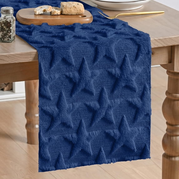 Blue Soft Plush Faux Jacquard Big Stars 4th Of July Table Runner ...