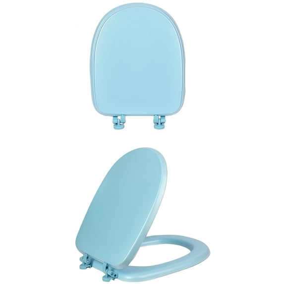 Blue Soft Elongated Vinyl Toilet Seat Foam Cushioned Comfort Slow Close ...