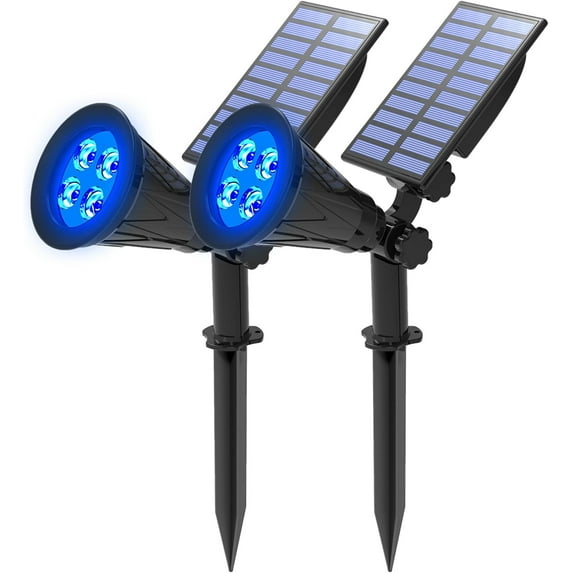 Blue Solar Lights Outdoor Christmas, 2 Modes Garden Spotlights IP65 ...