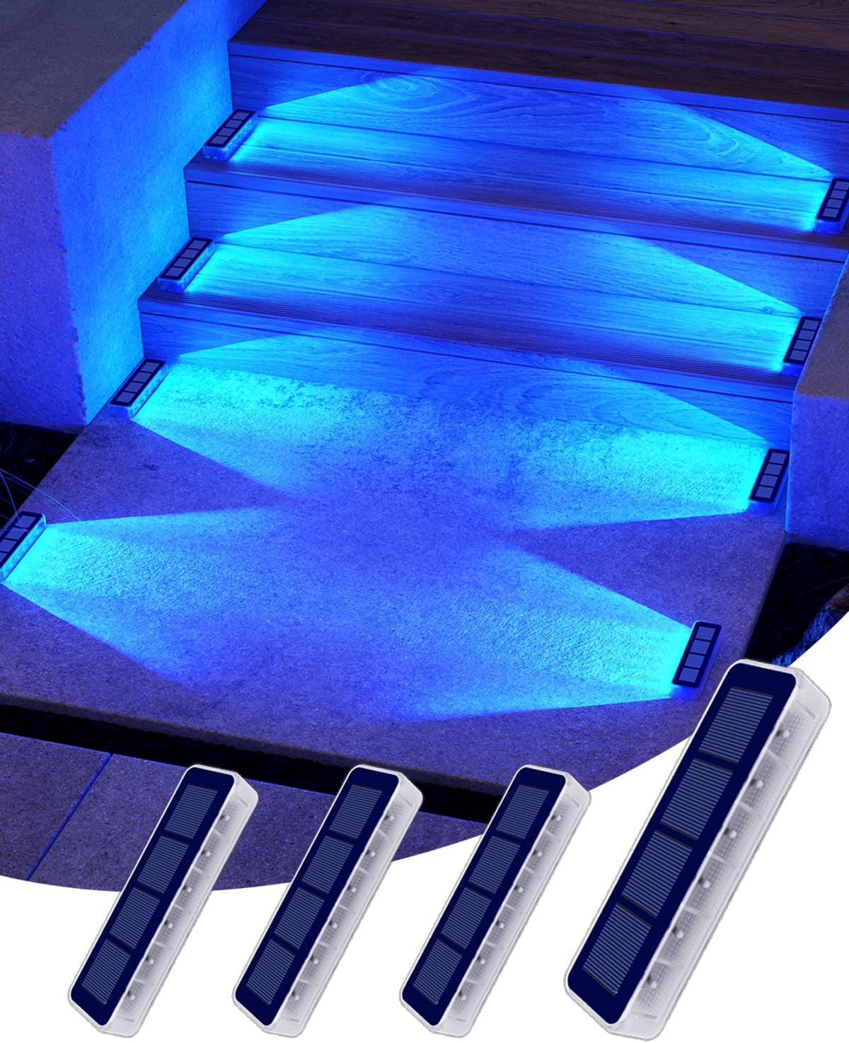 Blue Solar Lights for Outside,4 Pack Solar Deck Lights Outdoor ...