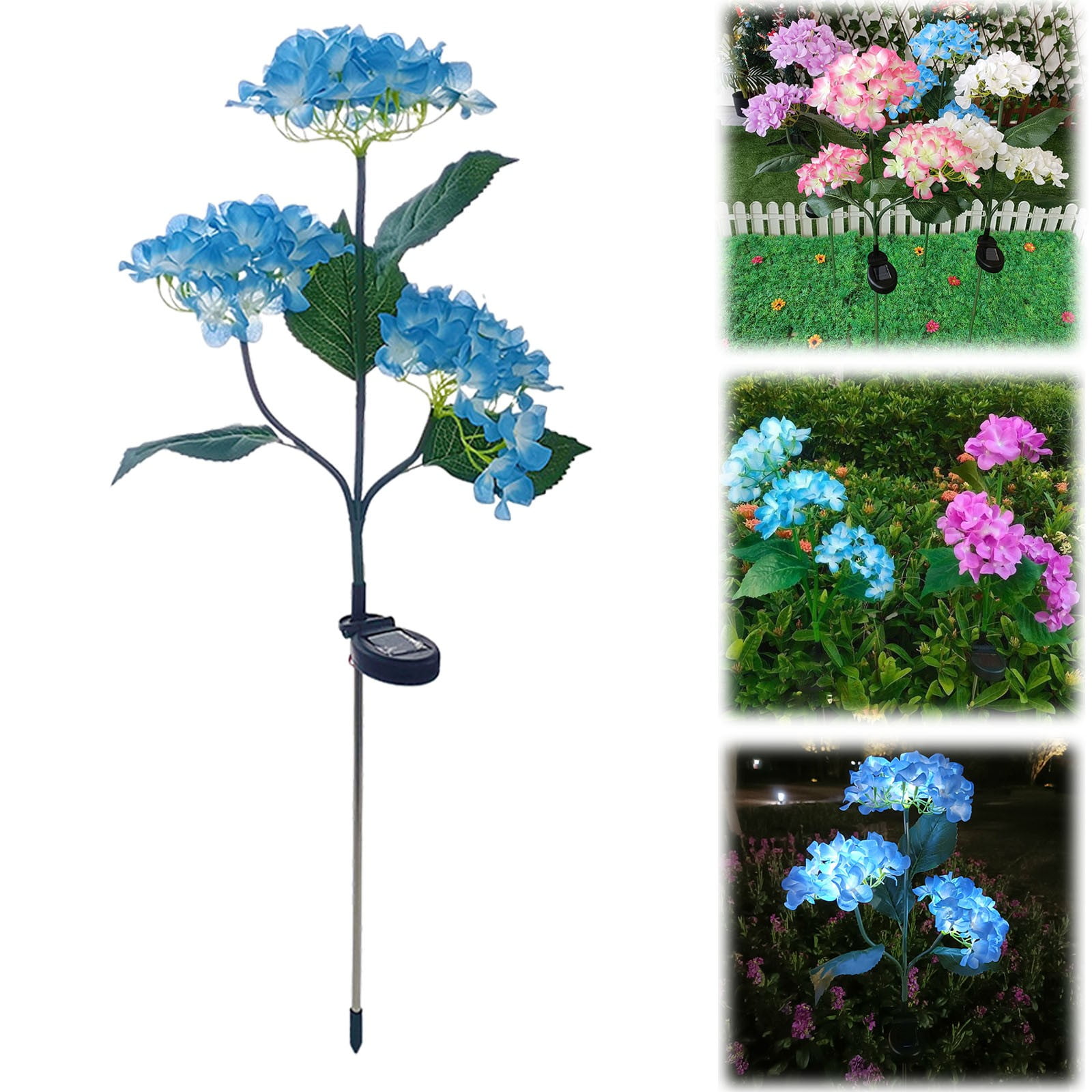 Blue Solar Powered Hydrangea Stake Light, Garden Patio Decor Simulation ...