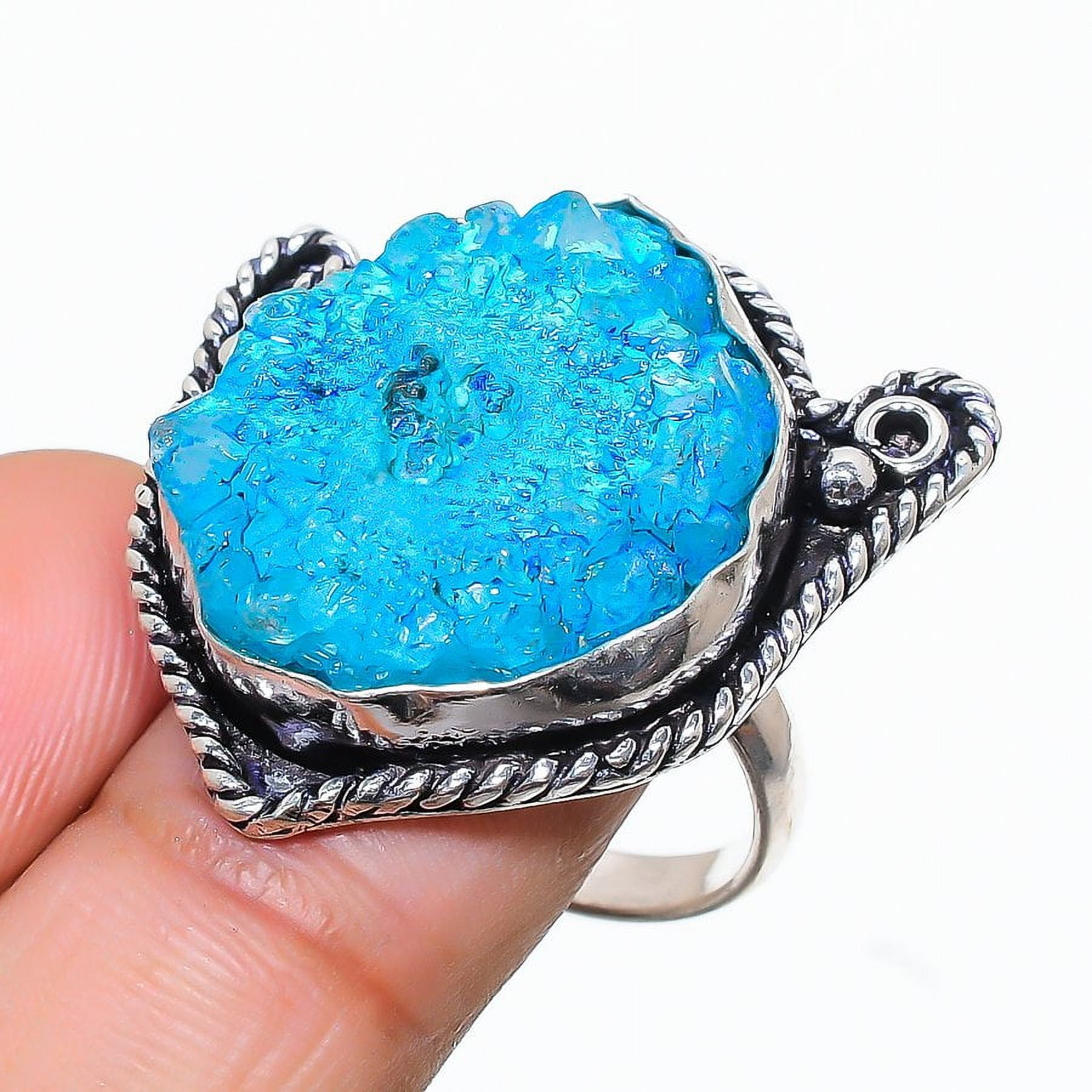 Blue Solar Quartz Gemstone Handmade 925 Sterling Silver Jewelry Ring ...