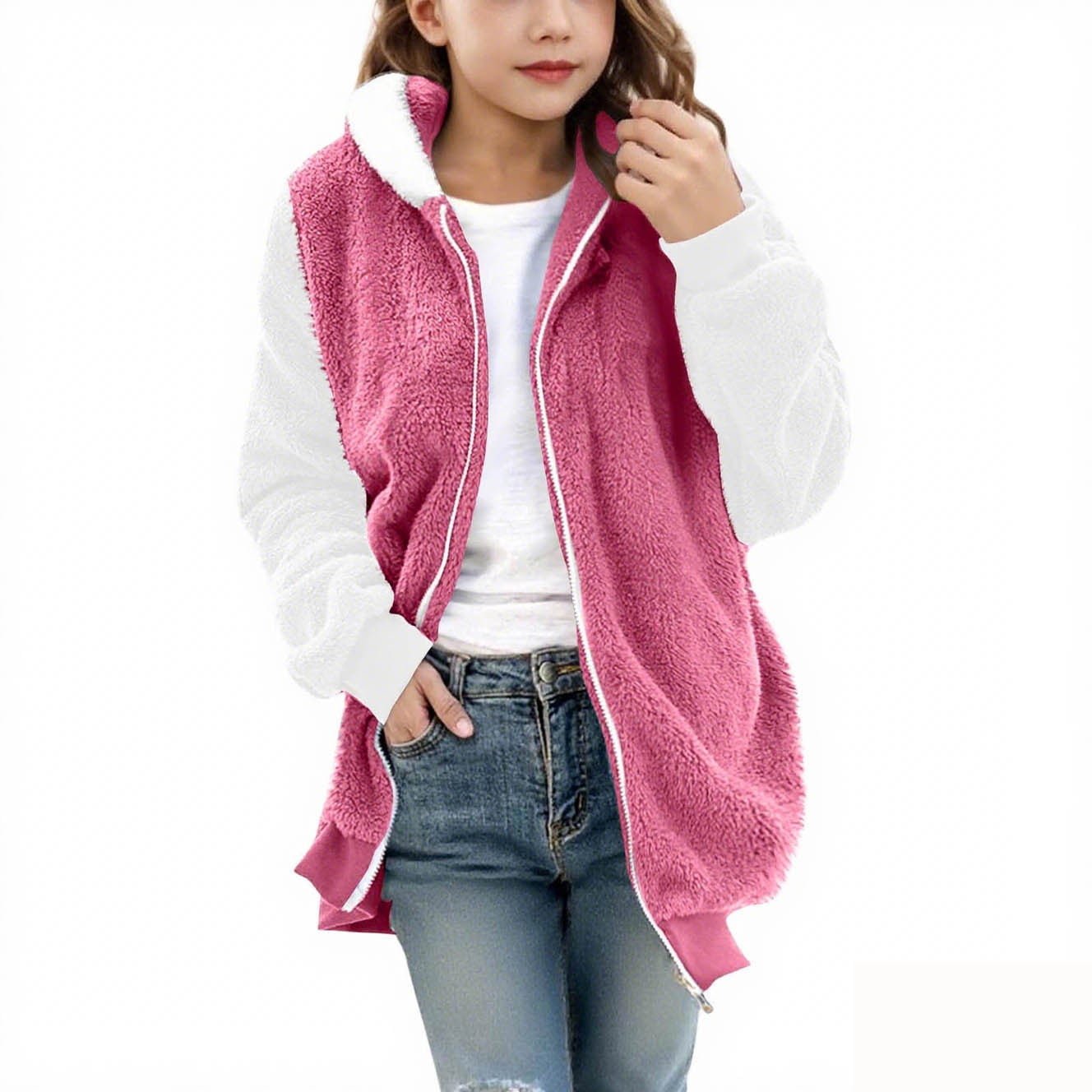 Blue Solid Color Soft Fleece Hooded Jacket for Big Kids - Cozy ...