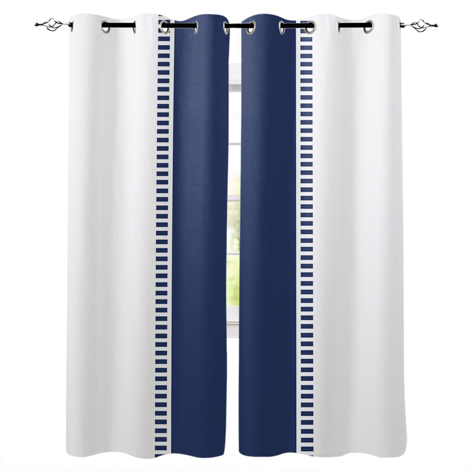 Blue Solid Color Texture Blackout Curtains 84 Inches Long, Thermal ...