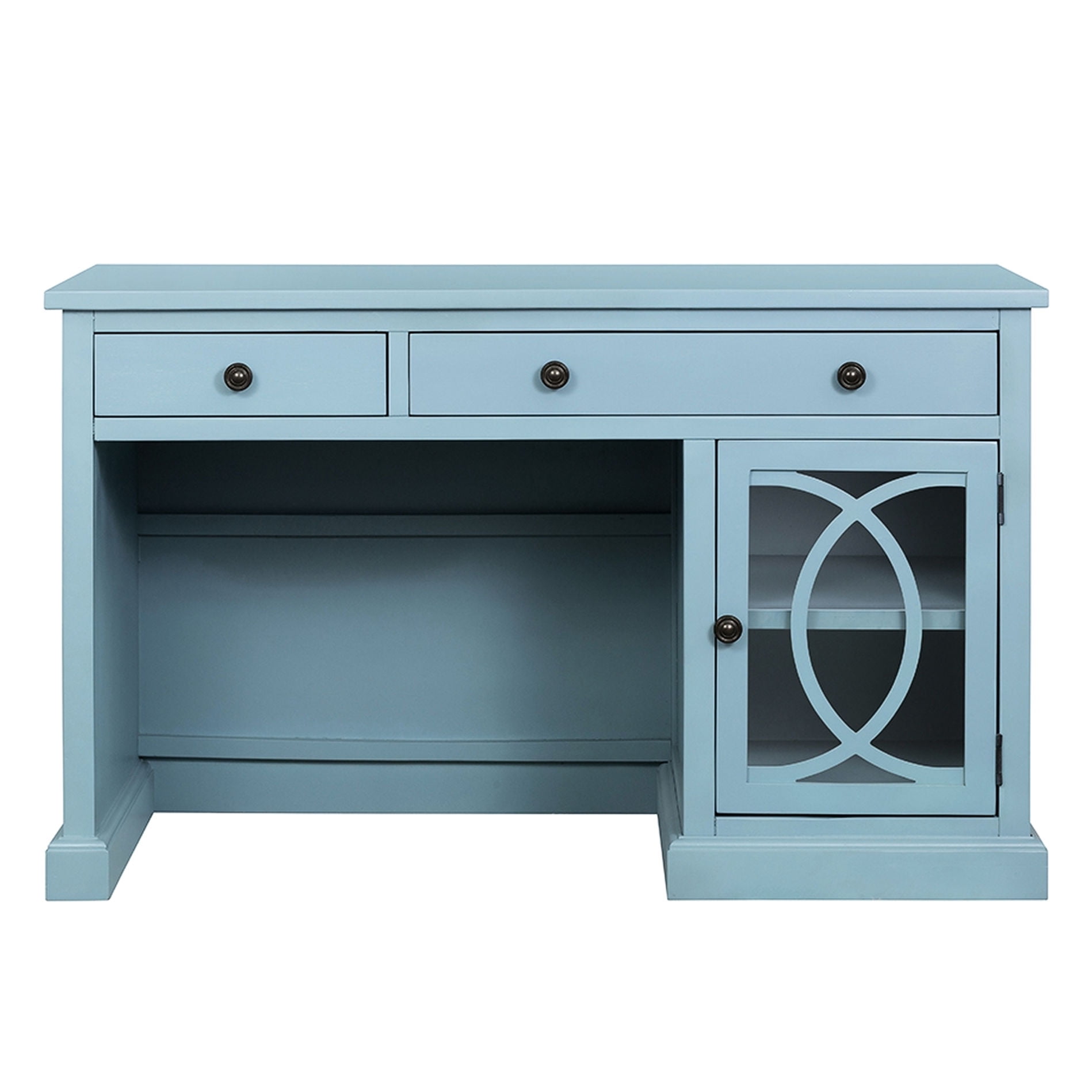 Blue Solid Wood Desk+2 Drawers & Glass Cabinet"-"Office Work+Keep ...