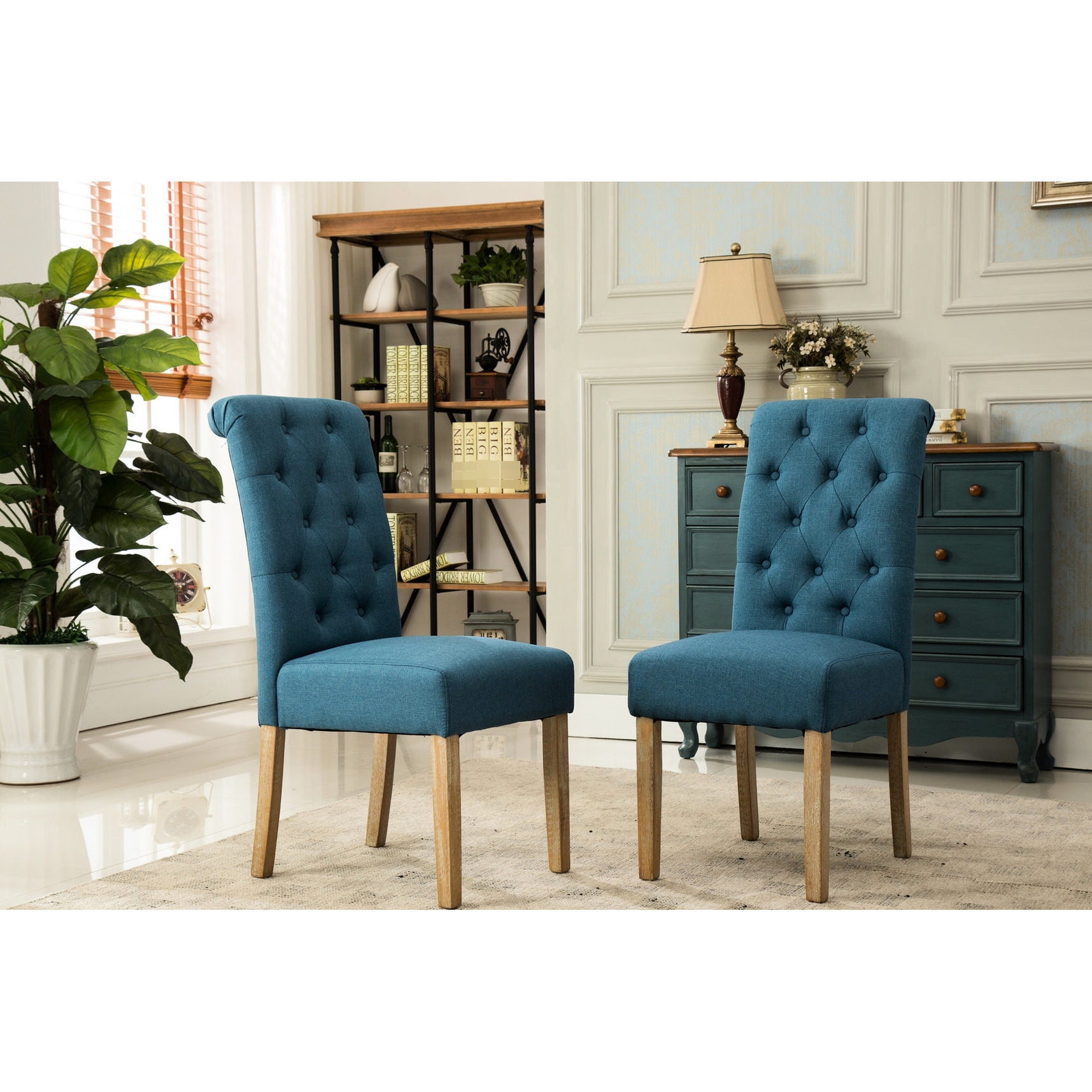 Blue Solid Wood Tufted Parsons Chairs for Kitchen / Improve Kitchen ...