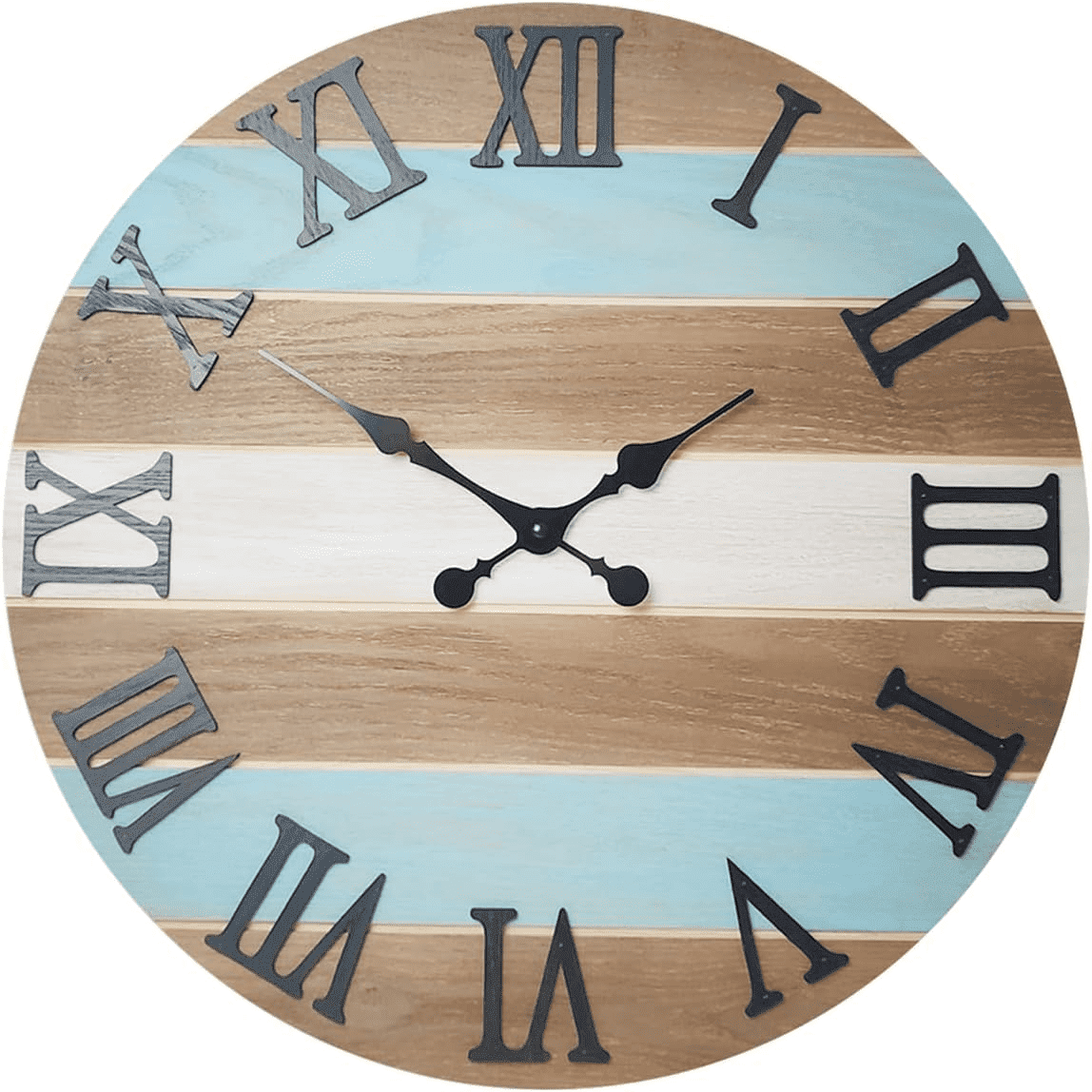 Blue Solid Wood Wall Clocks for Living Room Decor Round Farmhouse Wall ...