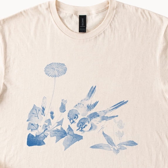 Blue Songbirds Shirt With Wildflowers Graphic Tee Nature Inspired ...