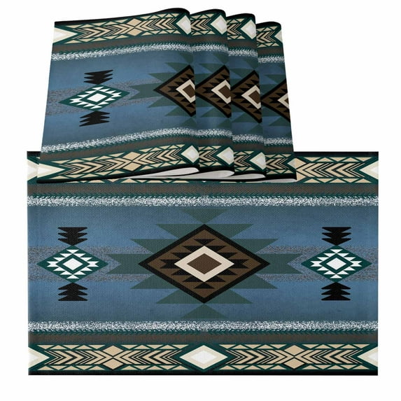 Blue Southwest Placemats for Dinning Table Set of 6, Farmhouse Boho ...