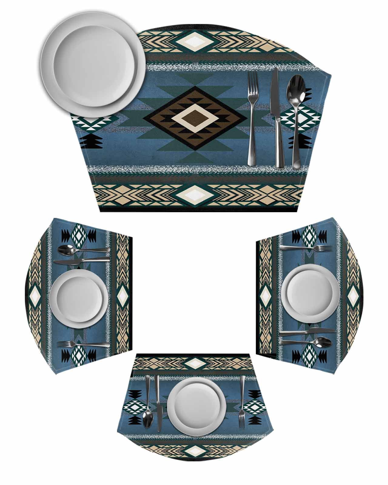 Blue Southwest Round Placemats Set of 6, Farmhouse Boho Aztec Abstract ...