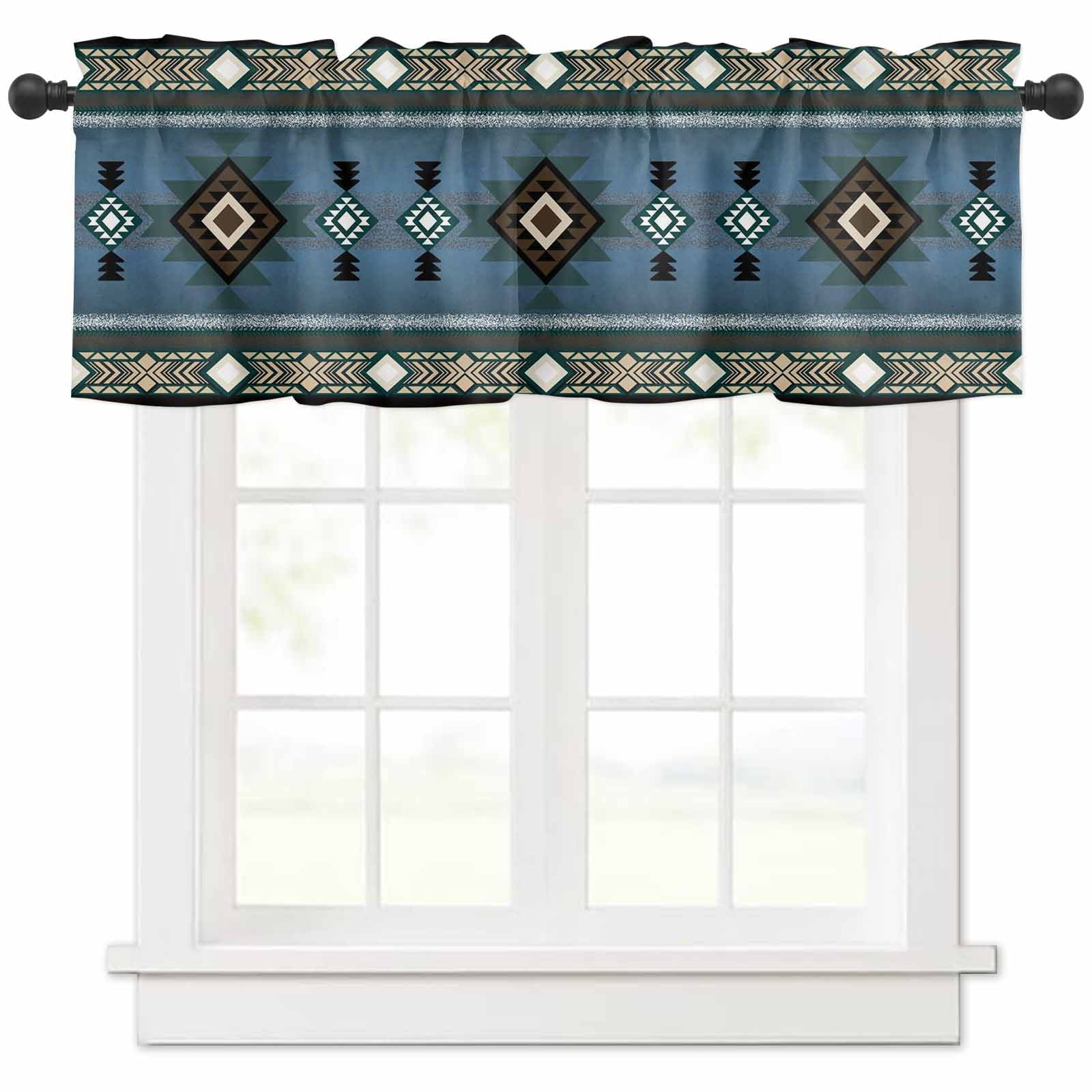 Blue Southwest Valances for Windows Farmhouse Kitchen Curtains Valances ...