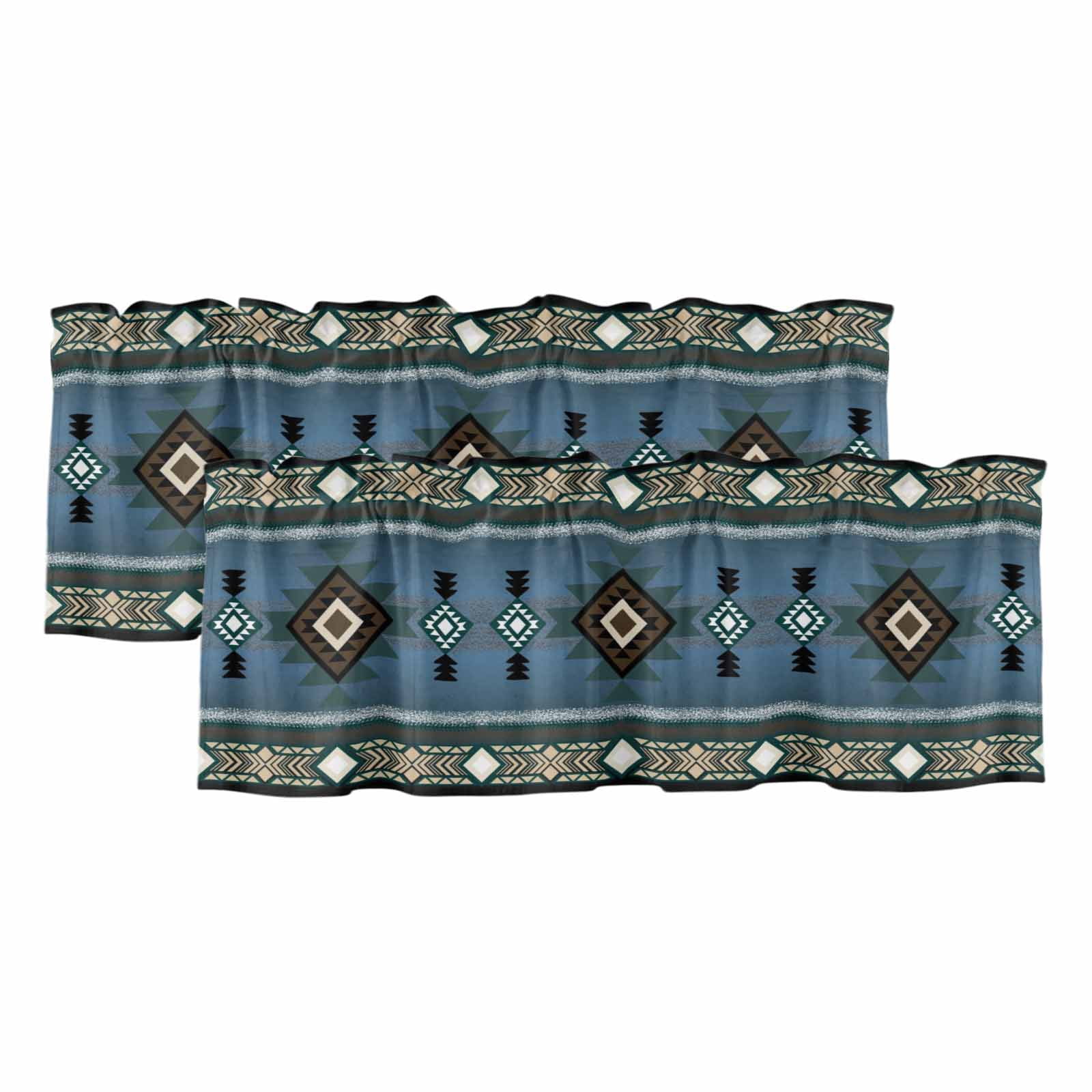 Blue Southwest Valances for Windows, Light Filtering Kitchen Curtain ...