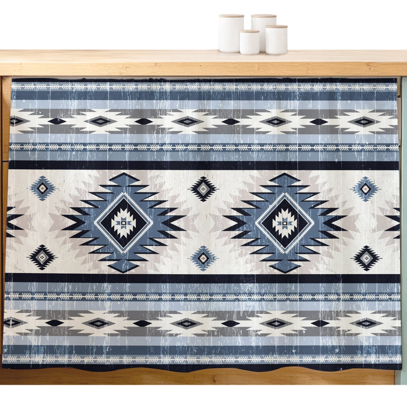 Blue Southwestern Cabinet Curtains Native Aztec Ethnic Style Geometric ...