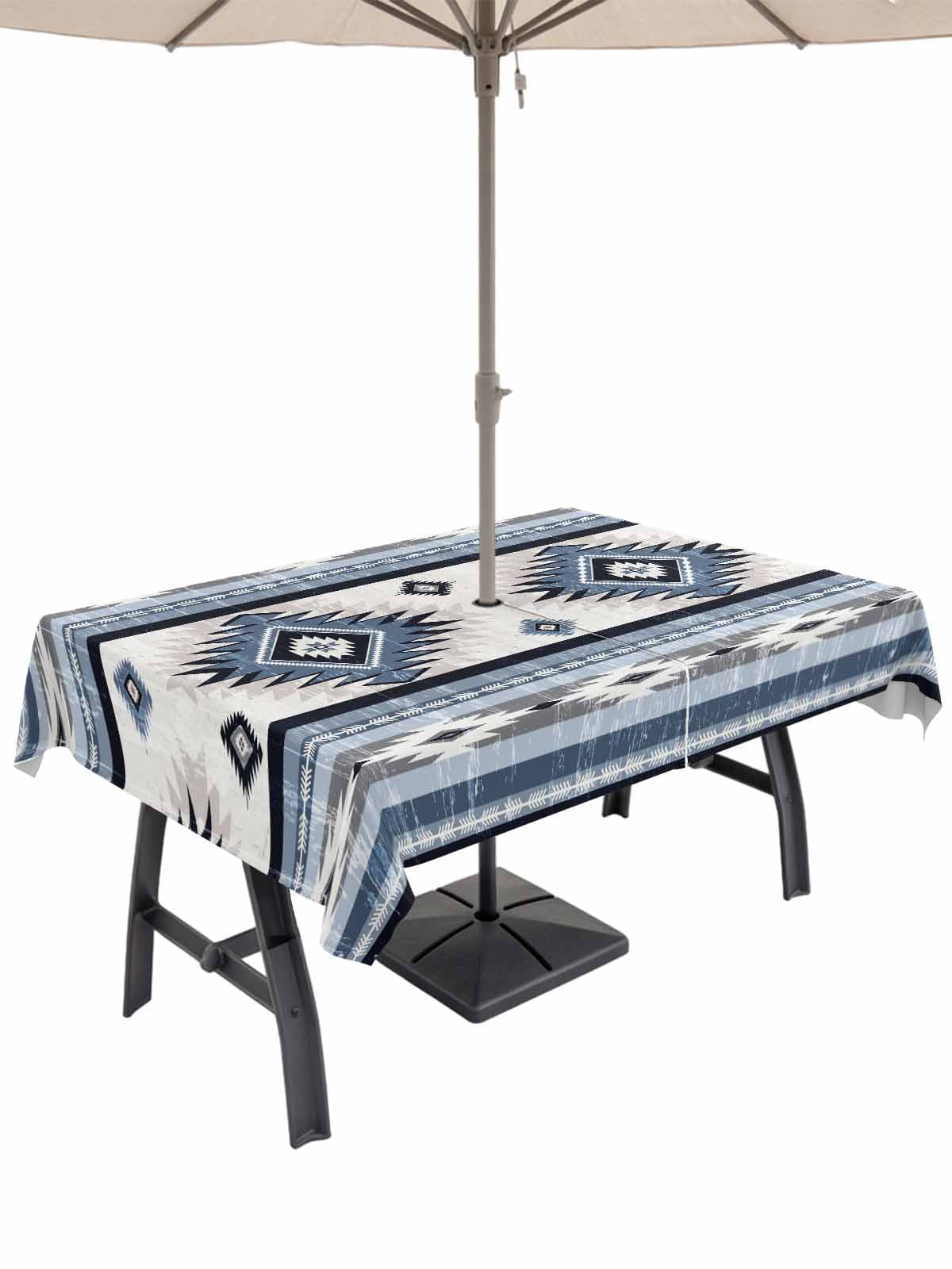 Blue Southwestern Rectangle Outdoor Tablecloth with Umbrella Hole ...