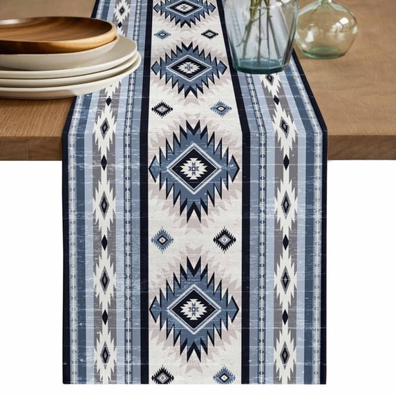 Blue Southwestern Table Runner, Native Aztec Ethnic Style Geometric ...