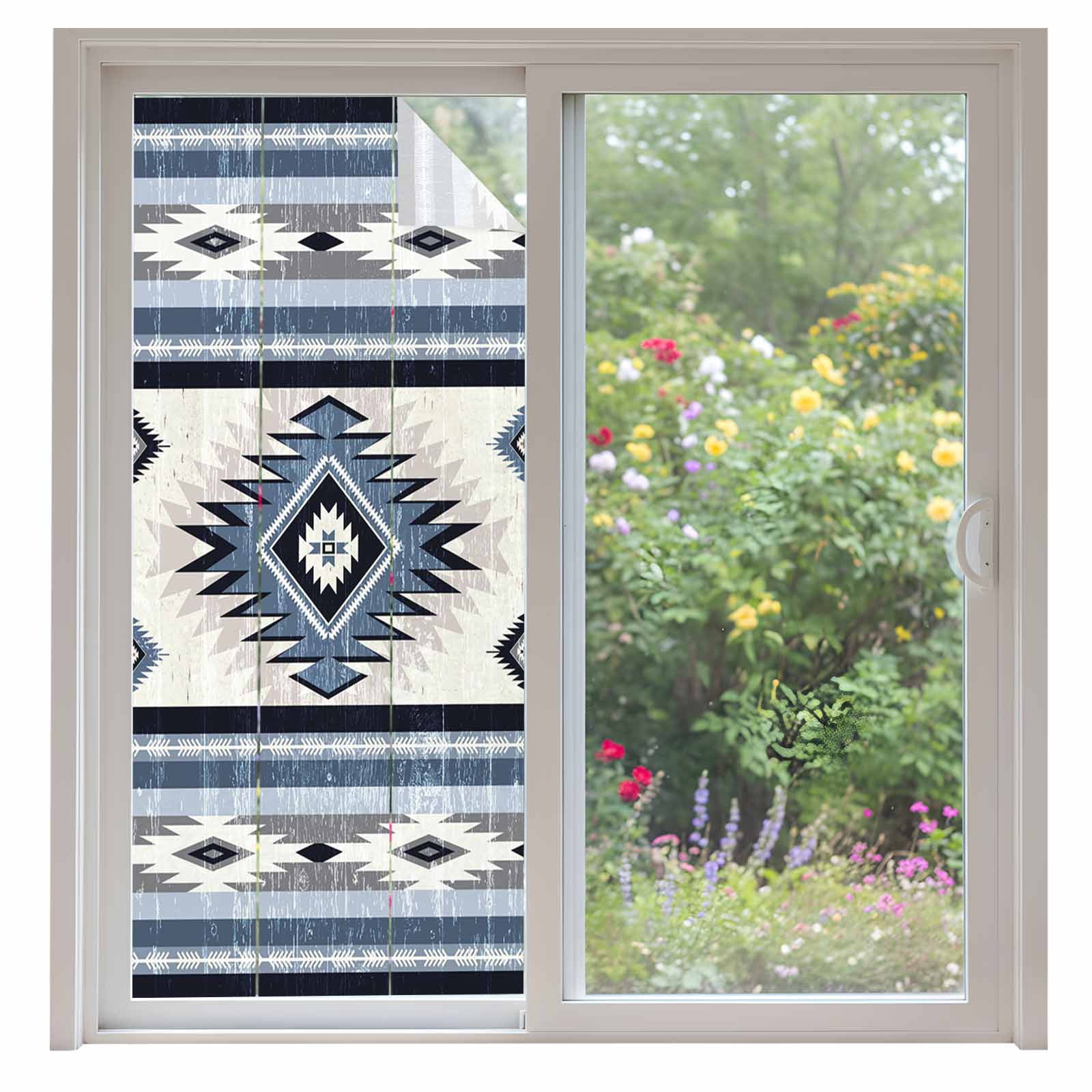 Blue Southwestern Window Privacy Film Native Aztec Ethnic Style ...