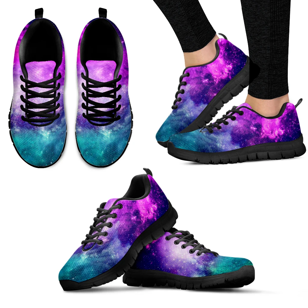 Blue Space Galaxy Fashion Women Lace up Flat Shoe Casual Mesh Sneaker for Ladies Comfort ...