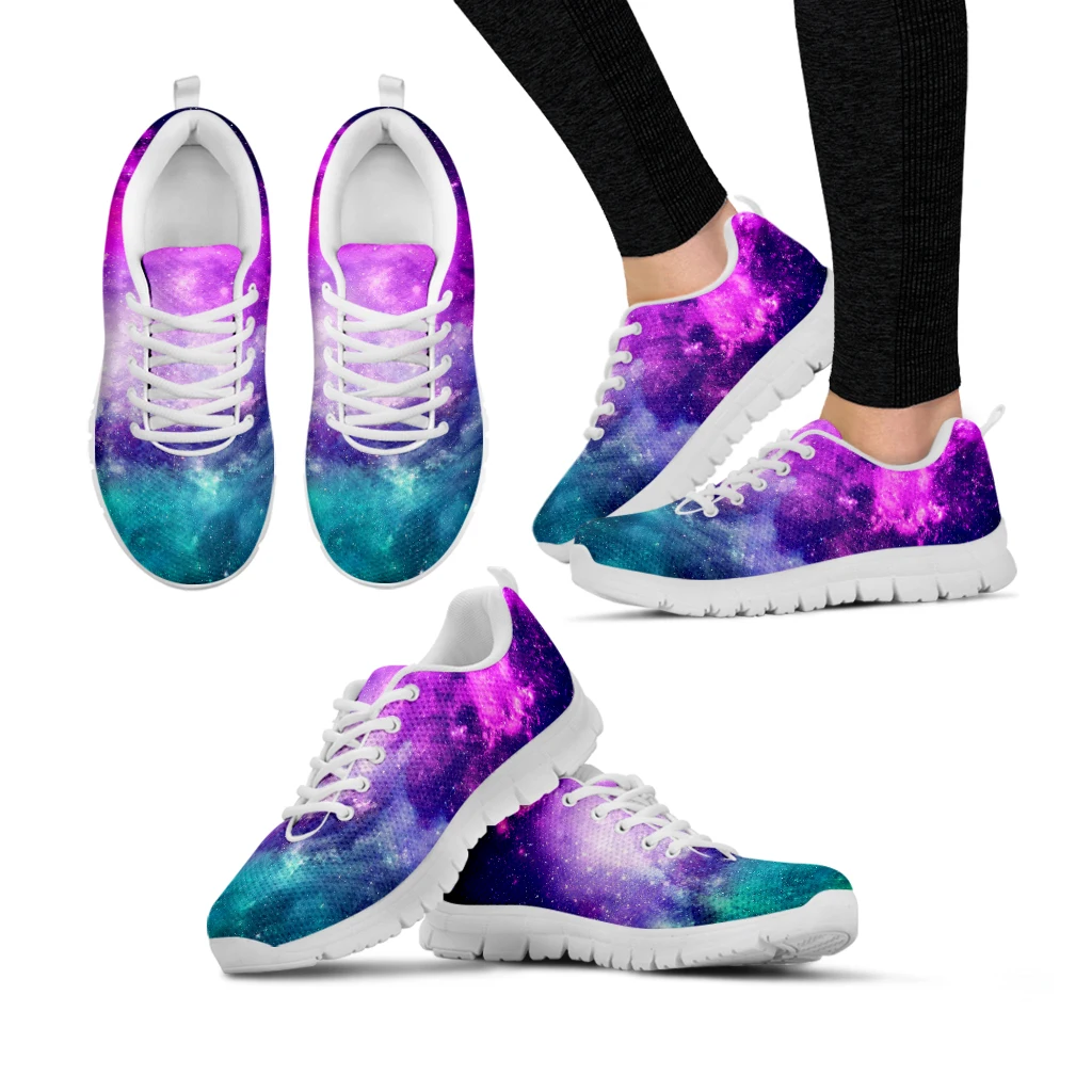 Blue Space Galaxy Fashion Women Lace up Flat Shoe Casual Mesh Sneaker for Ladies Comfort ...