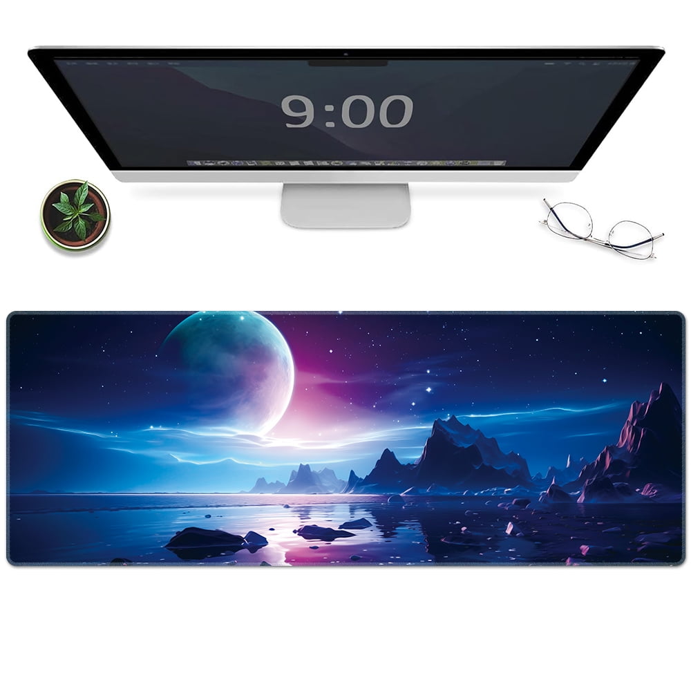 Blue Space Mouse Pad, Large Gaming Desk Mat with Anti-Slip Base For ...