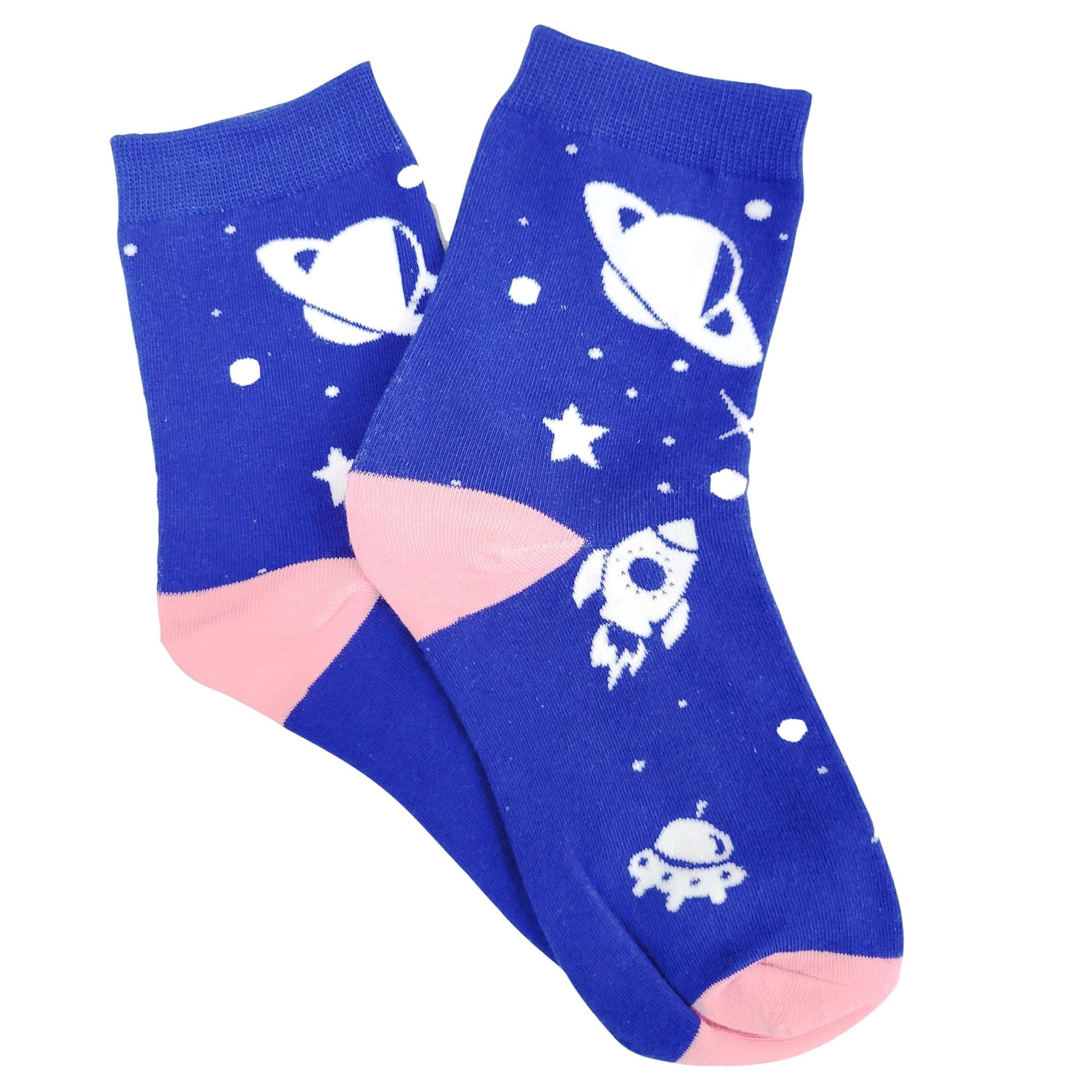 Blue Space Socks With Planets and Rocket Ship Socks (Adult Small - Shoe ...