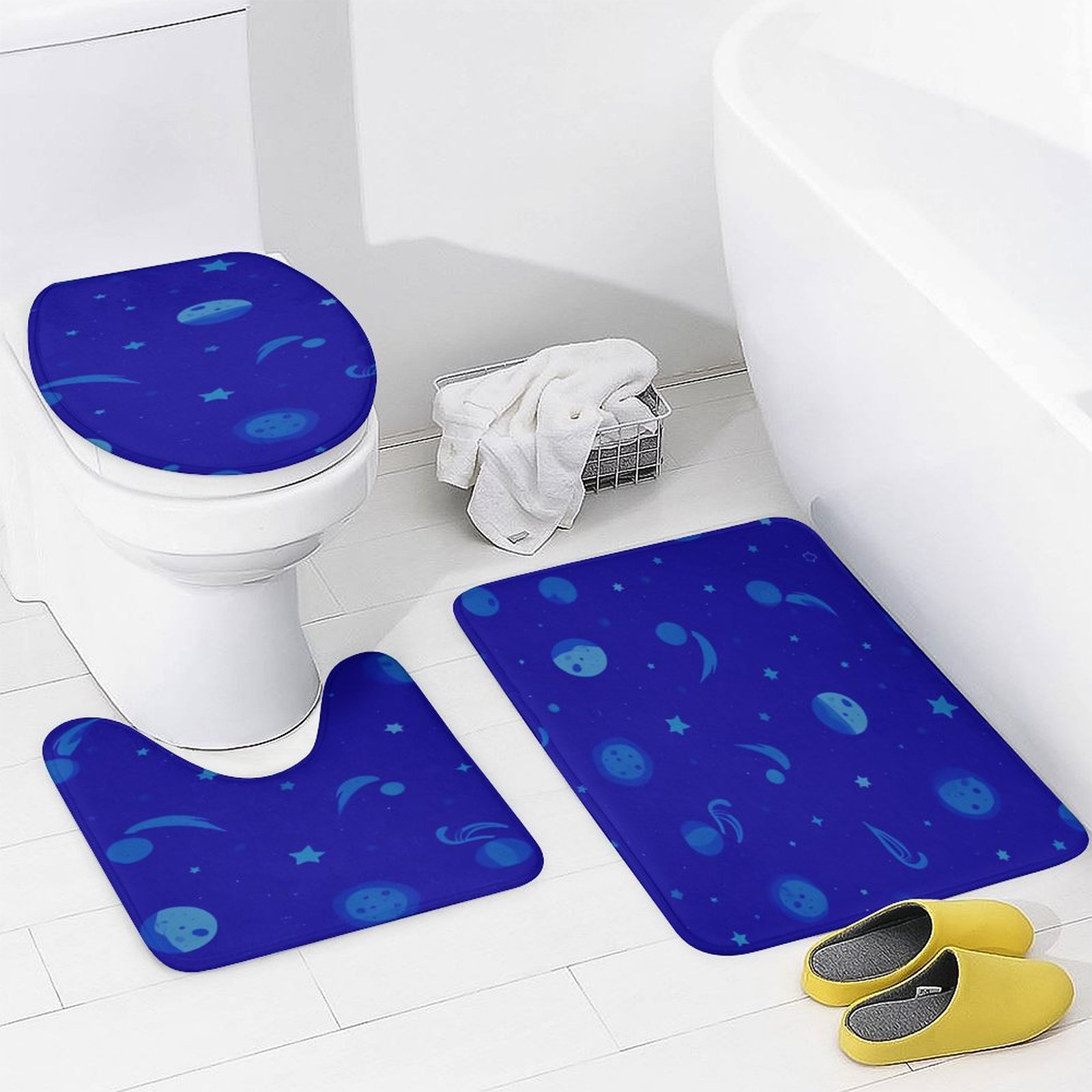 Blue Space with Stars And Planets Bathroom Mats Sets 3 Piece, Bath Mat ...