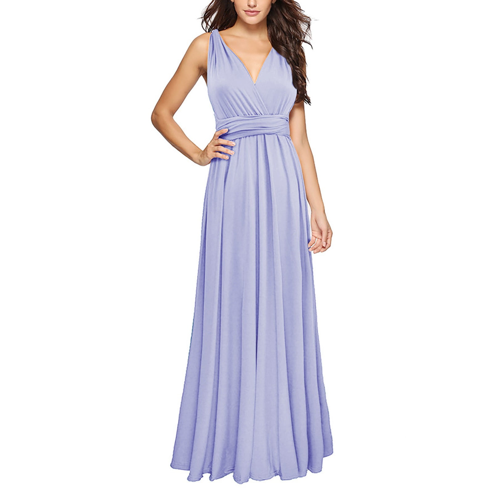 Blue Spandex Full-Length Women's Formal Dress, Wrap Dress Long ...