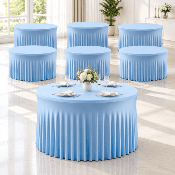 Blue Spandex Round Tablecloths For 72 Inch Tables Stretchy 132 Fitted ...