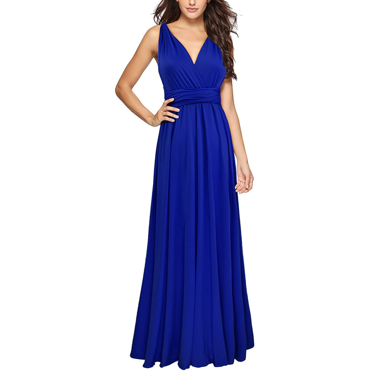 Blue Spandex Full-Length Women's Formal Dress, Wrap Dress Long ...