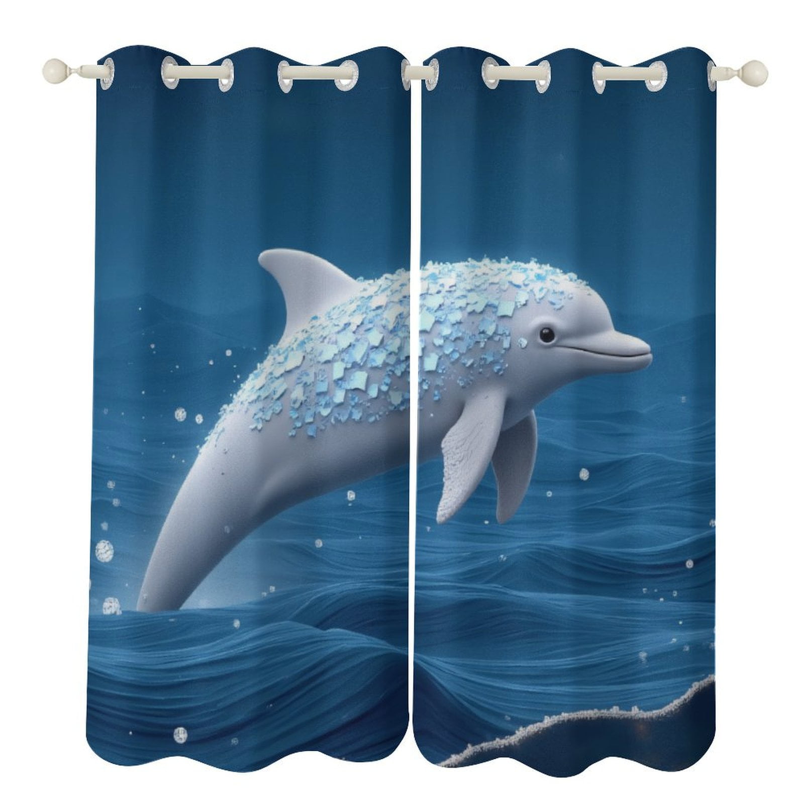 Blue Sparkle Dolphin Blackout Window Curtains for Bedroom Living Room ...
