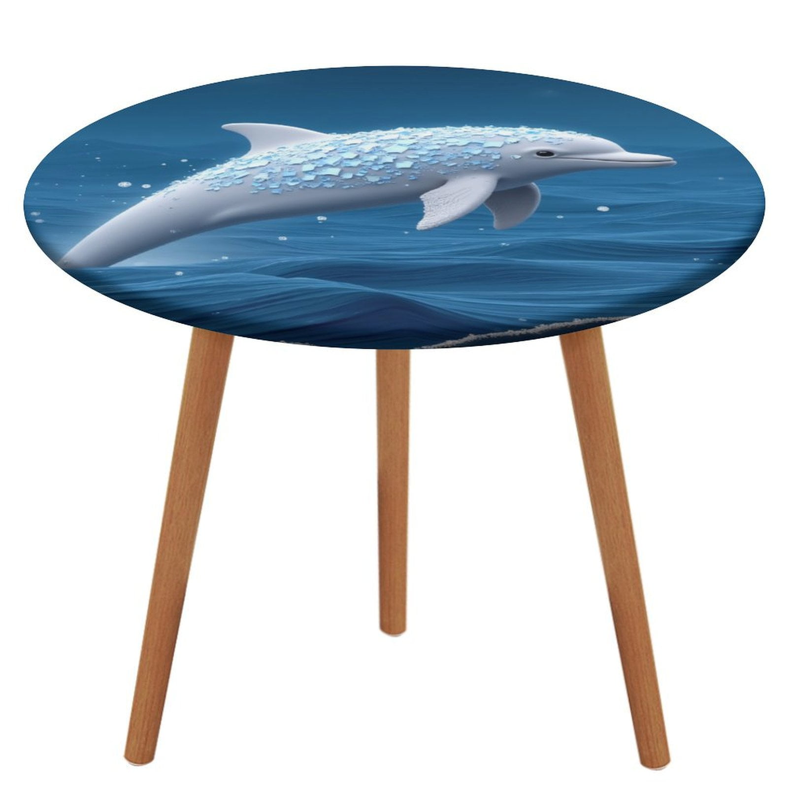 Blue Sparkle Dolphin Pattern Round Tablecloth Waterproof Elastic Table ...