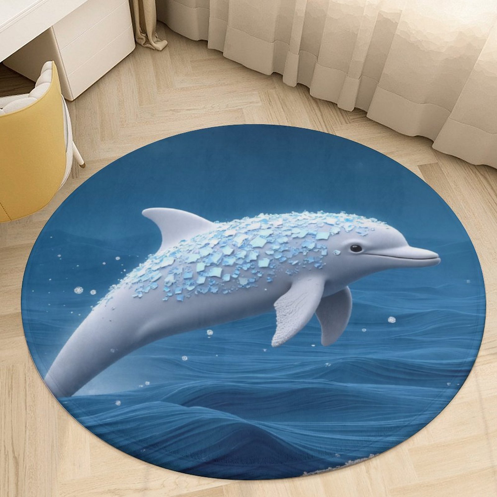 Blue Sparkle Dolphin Round Area Rugs for Bedroom Living Room, 5FT Soft ...