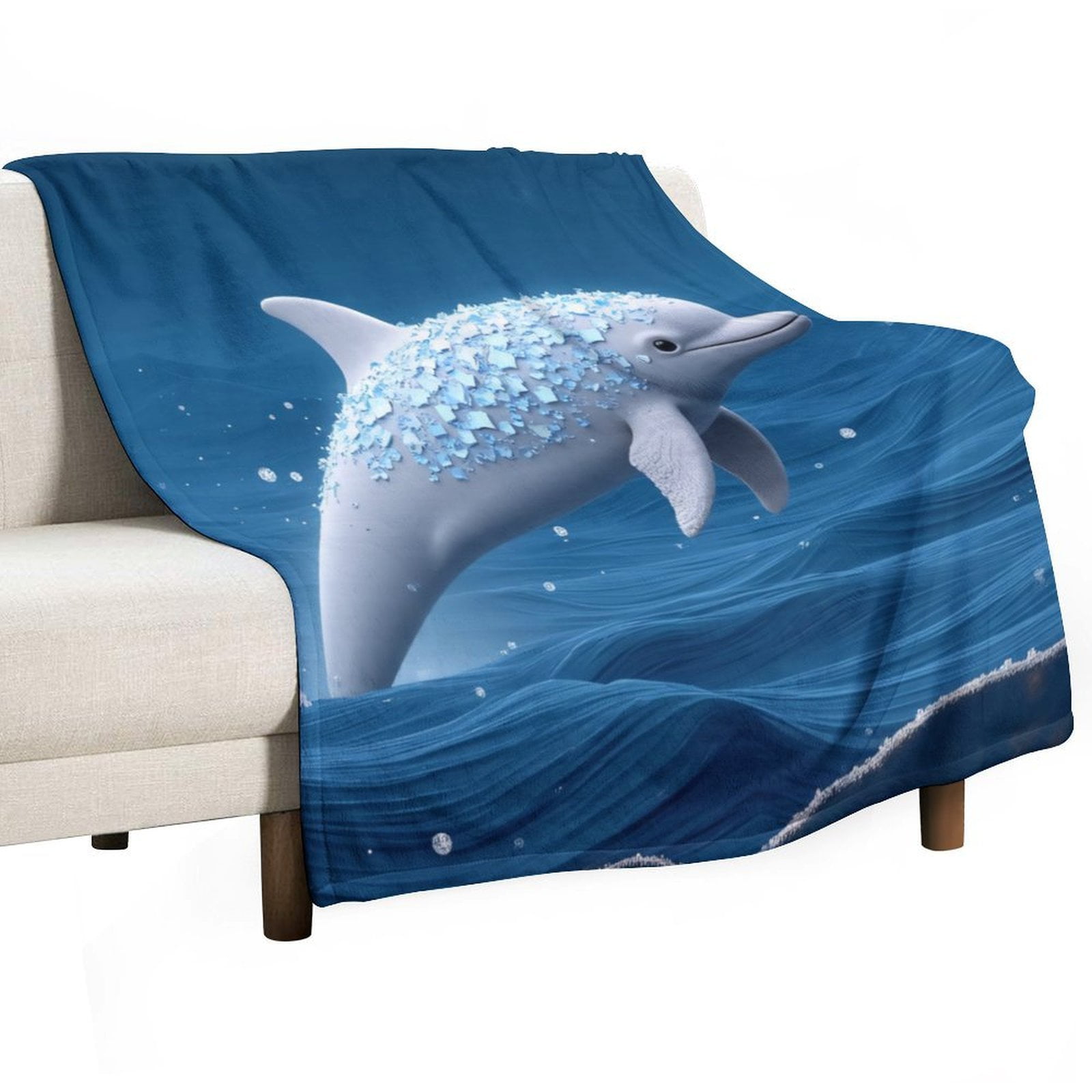 Blue Sparkle Dolphin Throw Blanket Warm Microfiber Flannel Bedroom ...