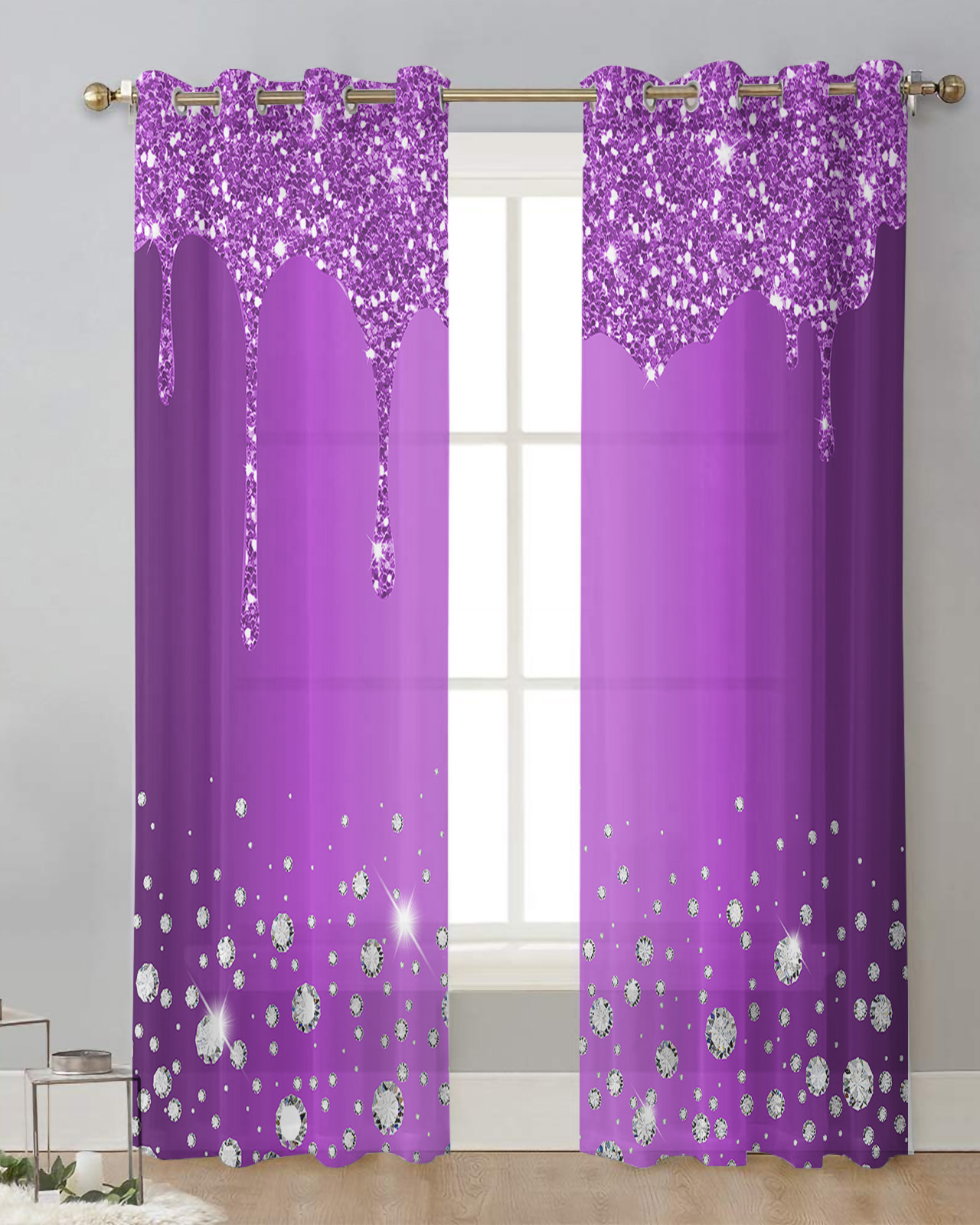 Blue Sparkling Droplet Texture Sheer Curtains For Living Room Window ...