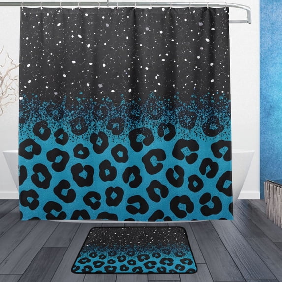 Blue Sparkly Glitter Leopard Bathroom Accessory Sets Waterproof Shower ...