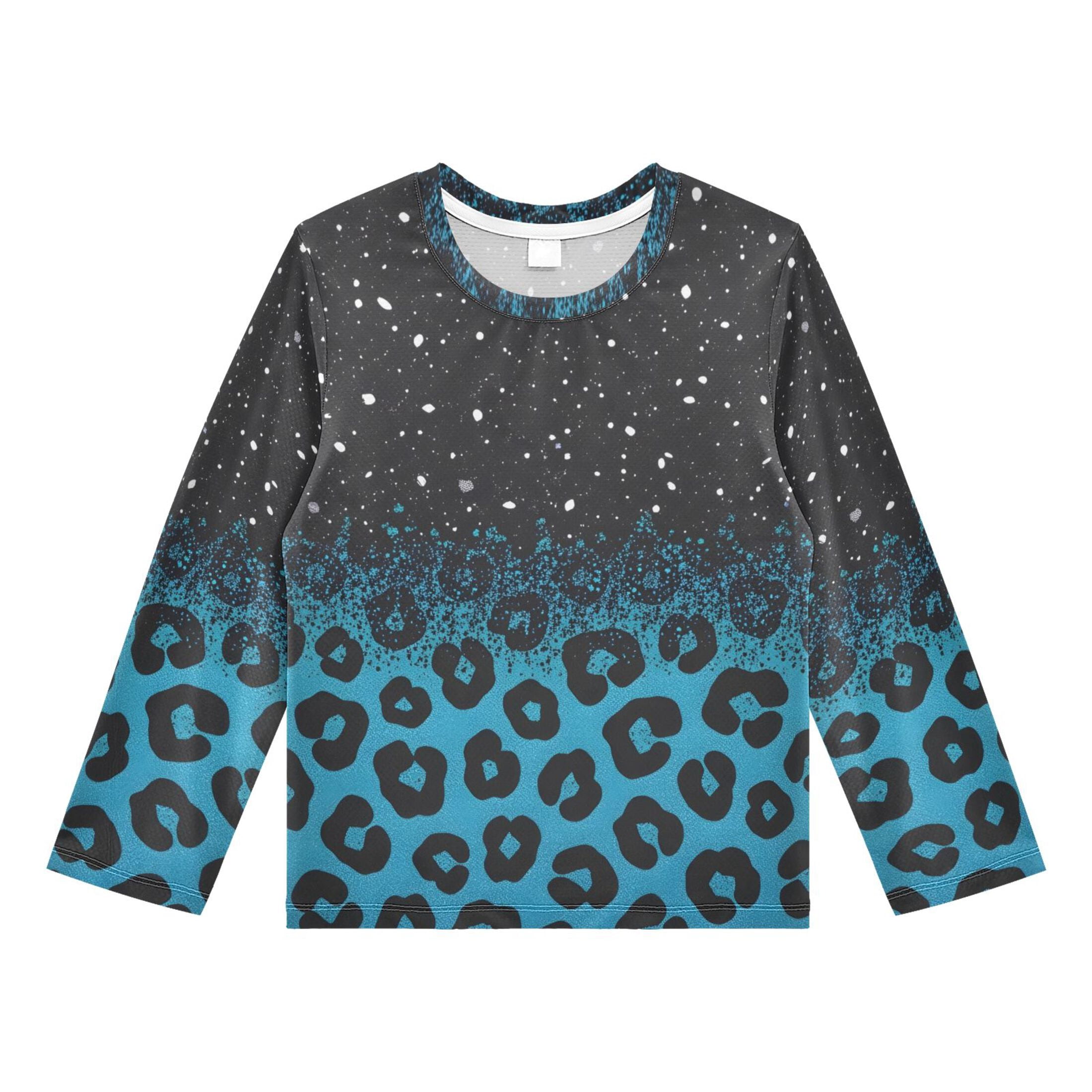 Blue Sparkly Glitter Leopard Boys' Rash Guard Shirts UPF 50 Plus Sun ...