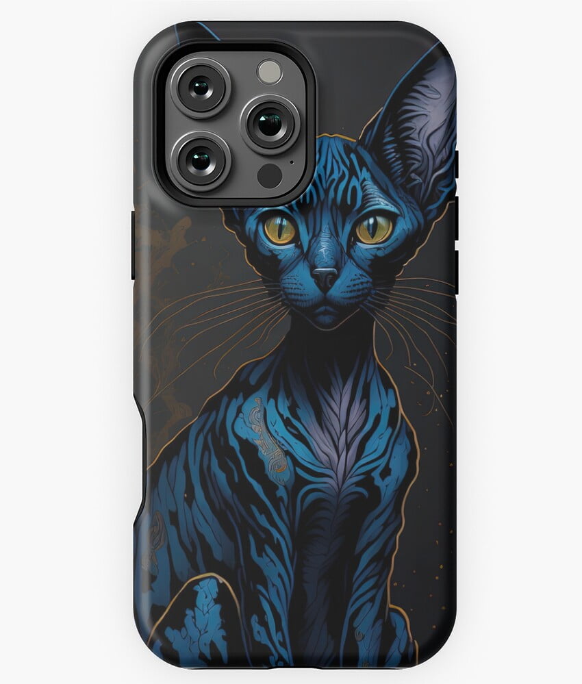 Blue Sphynx Watercolor Alcohol Ink Phone Case for iPhone 16 15 14 13 12 ...
