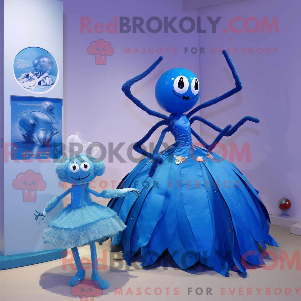 Blue Spider REDBROKOLY mascot costume character dressed with a Ball ...