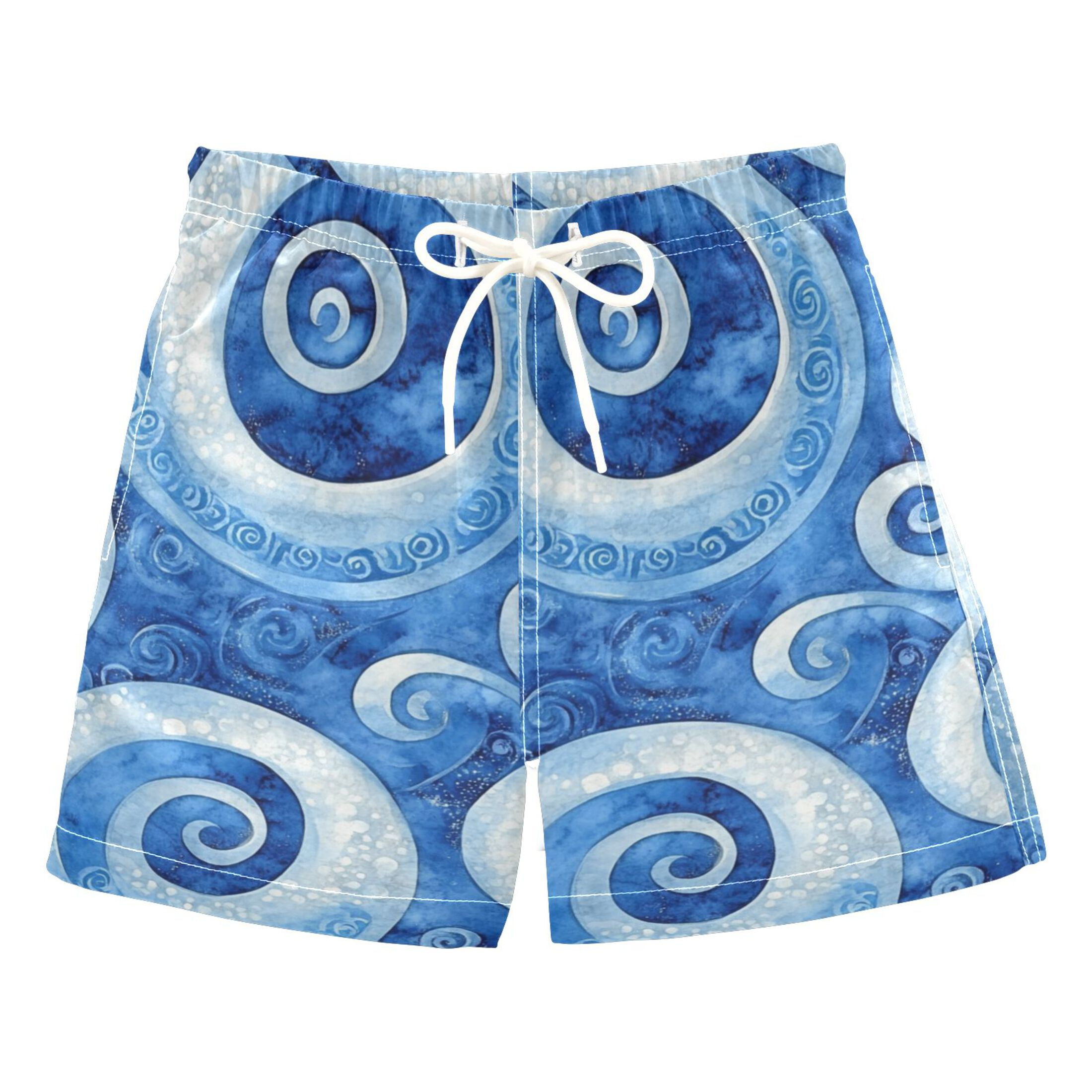 Blue Spiral Art Boys Swim Trunks Quick Dry Boy Swim Shorts for 3-14 ...