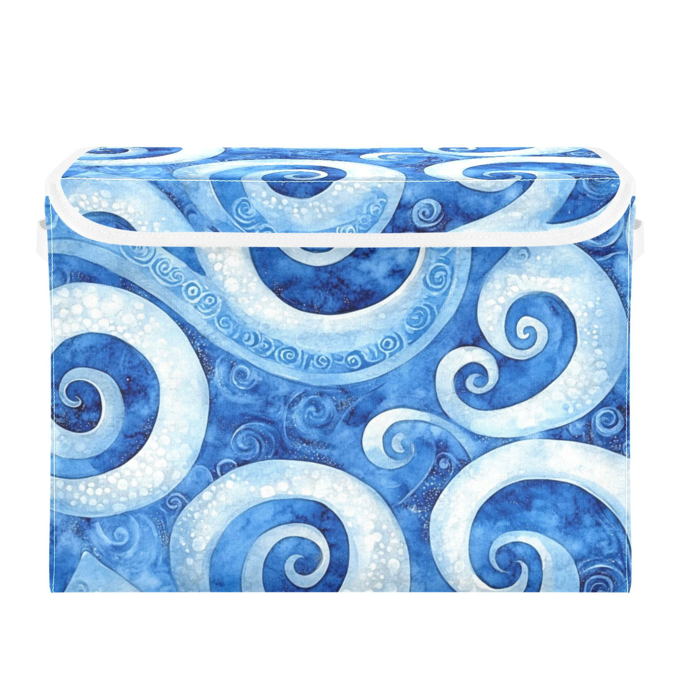 Blue Spiral Art Large Storage Bins with Linen Collapsible Lid Storage ...