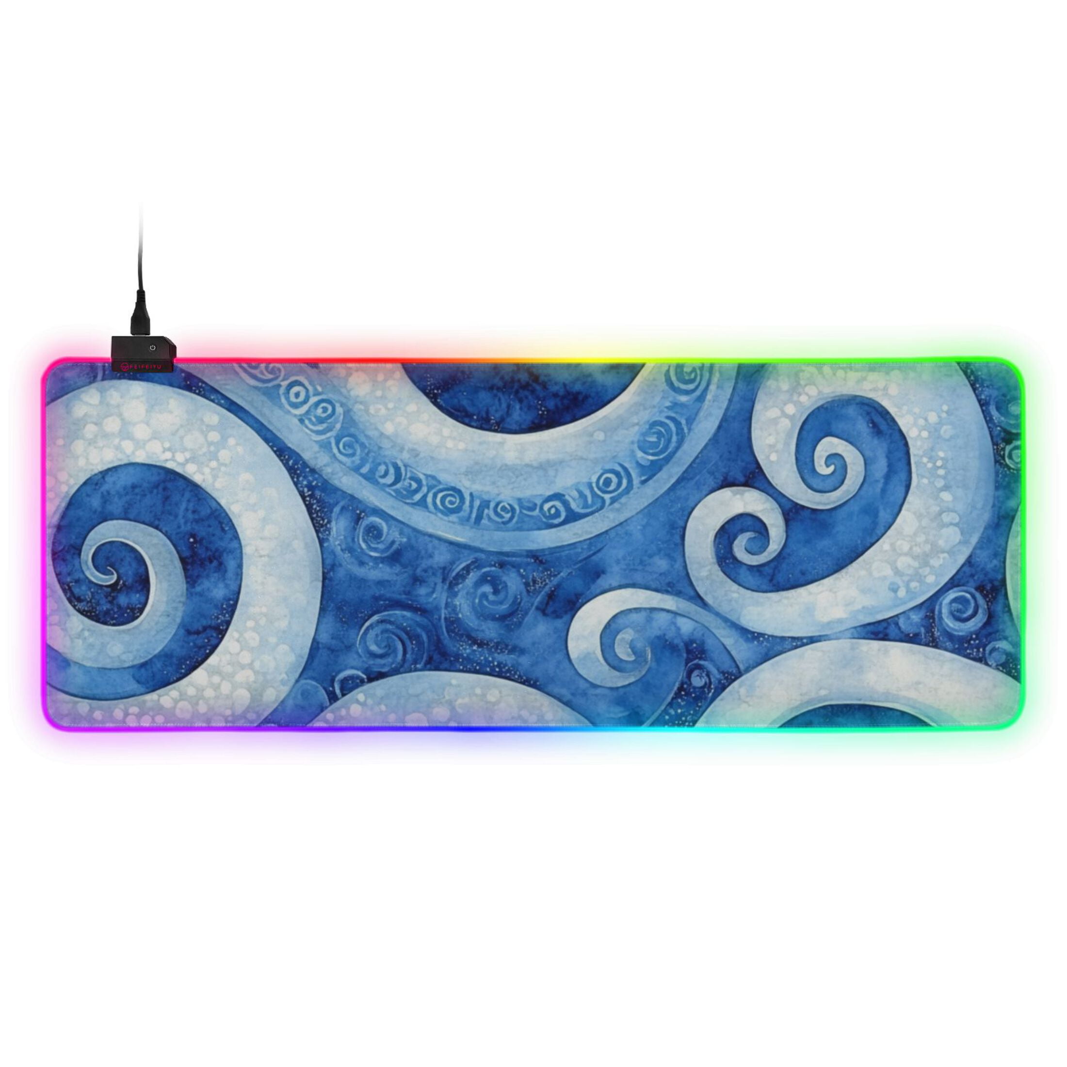 Blue Spiral Art RGB Gaming Mouse Pad Large Keyboard Mat Rubber Base 13 ...