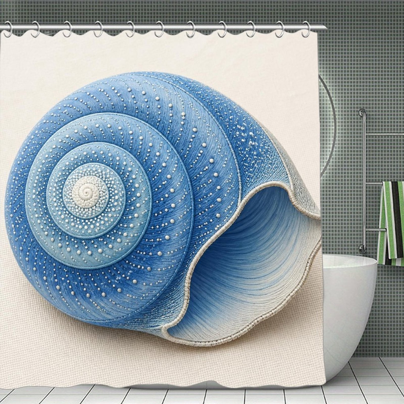 Blue Spiral Seashell Ocean Beach Decor Print Shower Curtain,Modern ...
